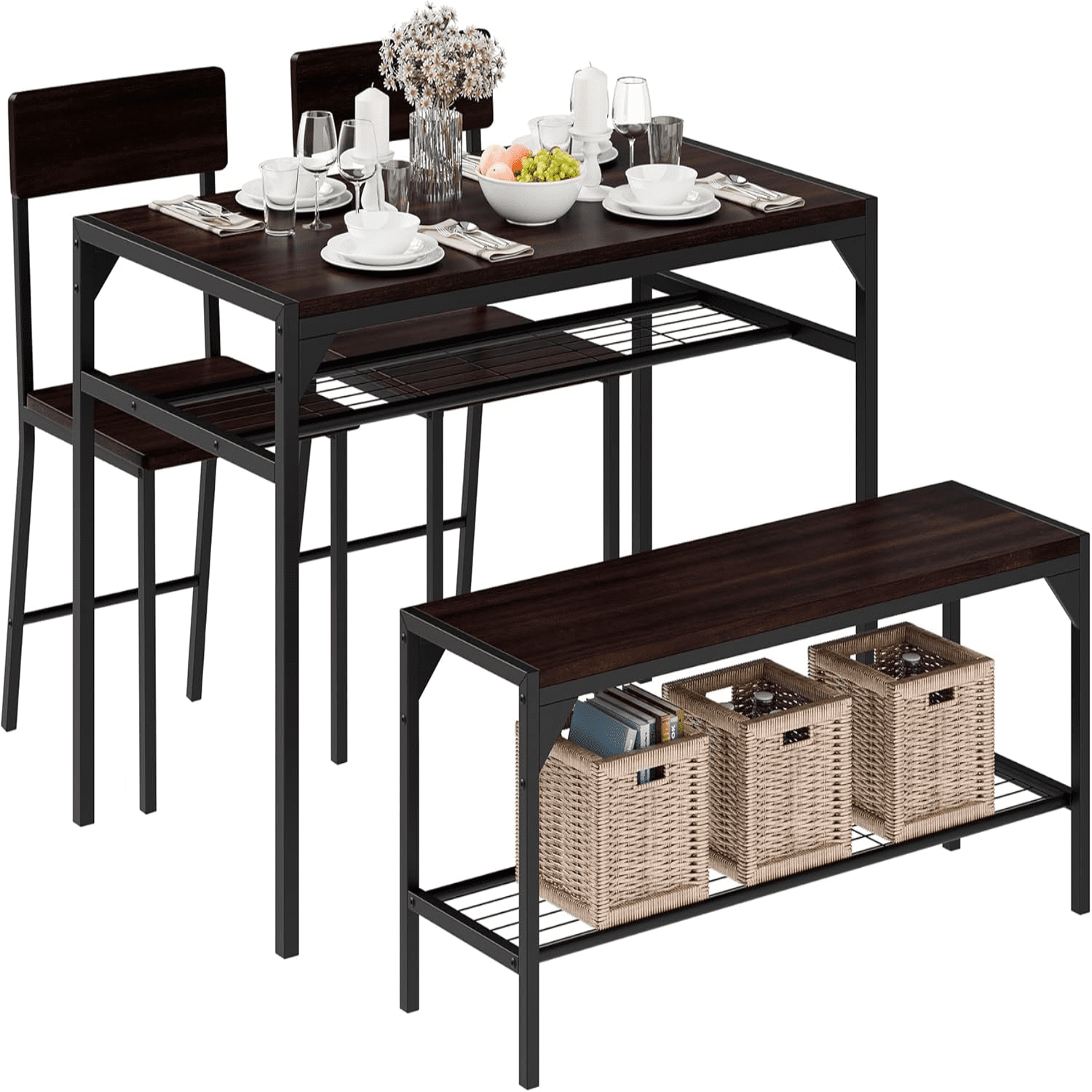 Dining Table Set for 4 Kitchen Table with Bench and 2 Chairs 4 Piece ...