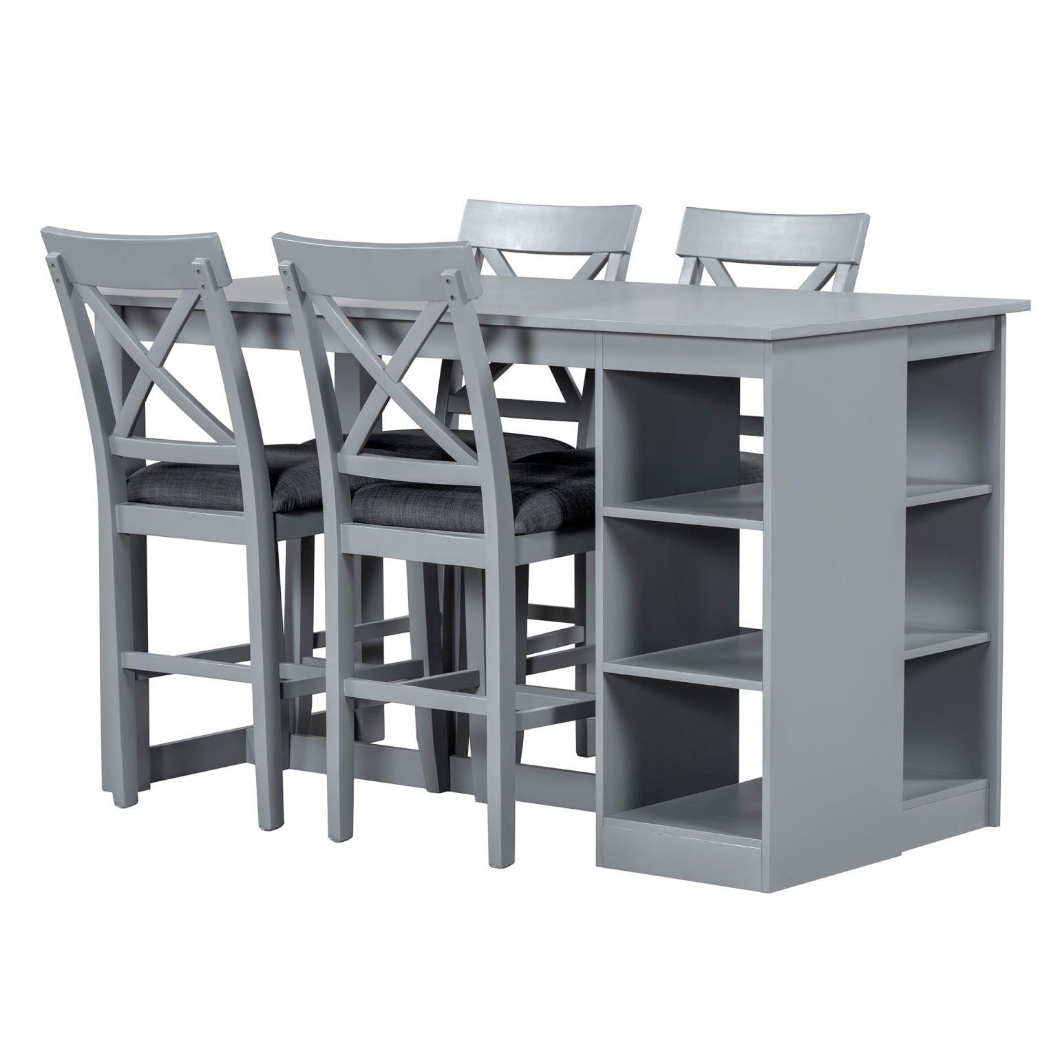 Dining Table Set for 4, Kitchen Table Chairs Set with 3-Tier Storage ...