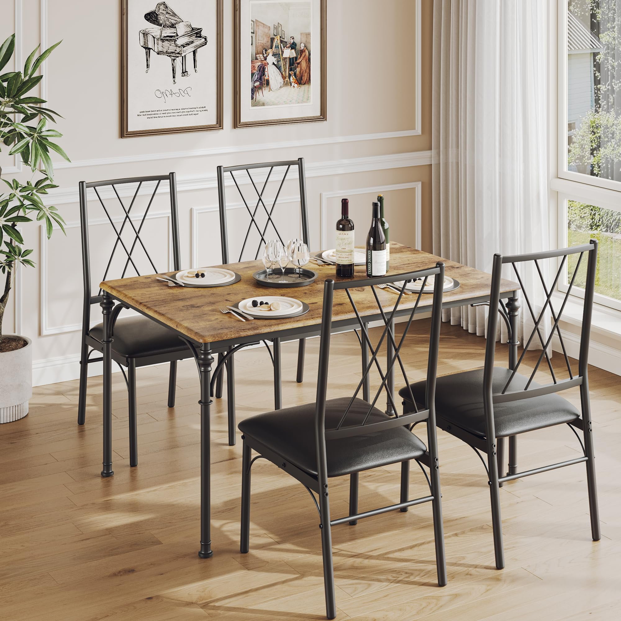 Dining Table Set for 4,Kitchen Table and Chairs for 4,Rectangular ...