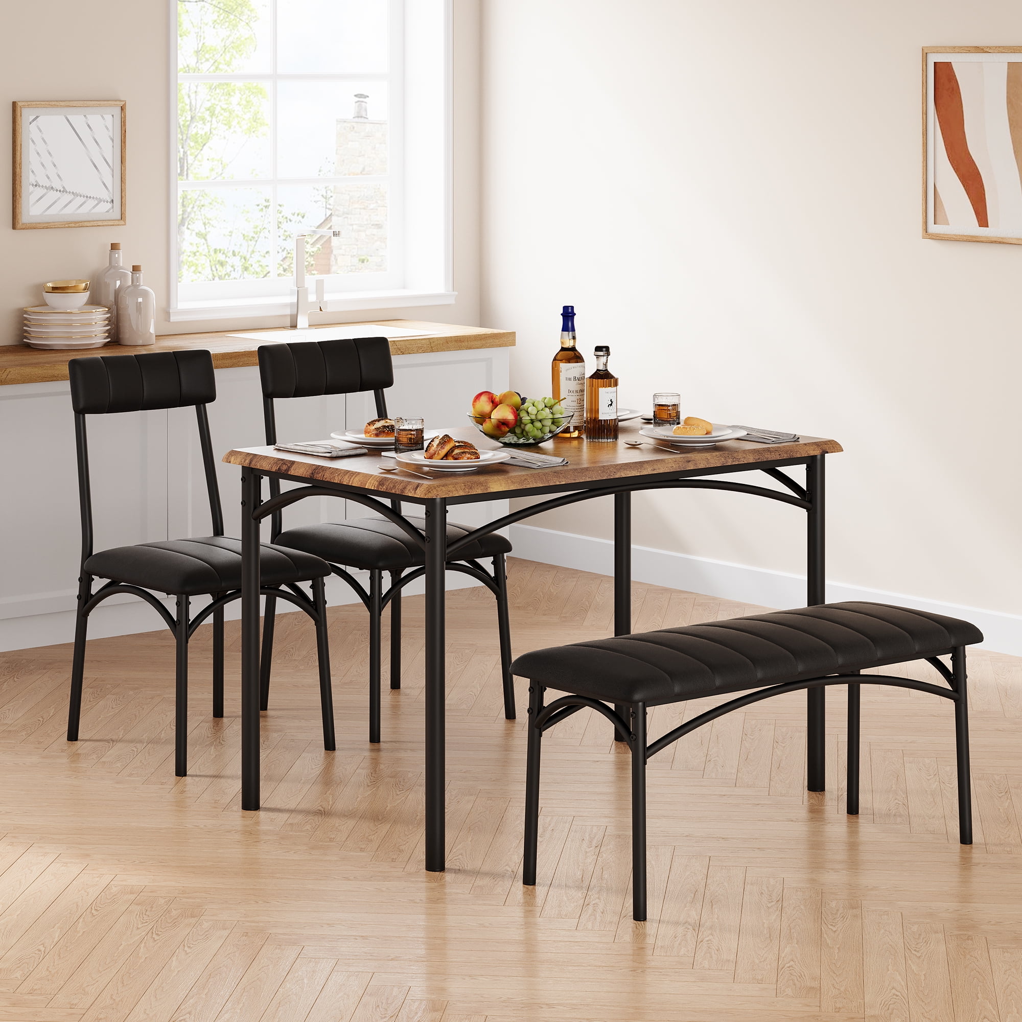 Dining Table Set for 4, Kitchen Table and Chairs for 4, Rectangular ...