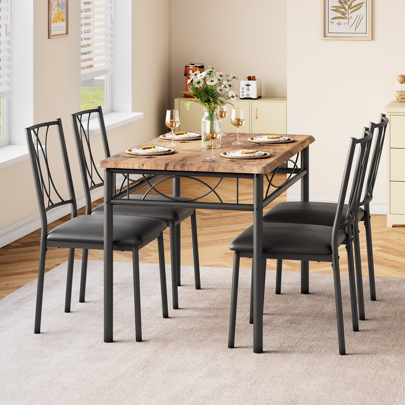 Dining Table Set for 4, Kitchen Table and Chairs for 4, Rectangular ...