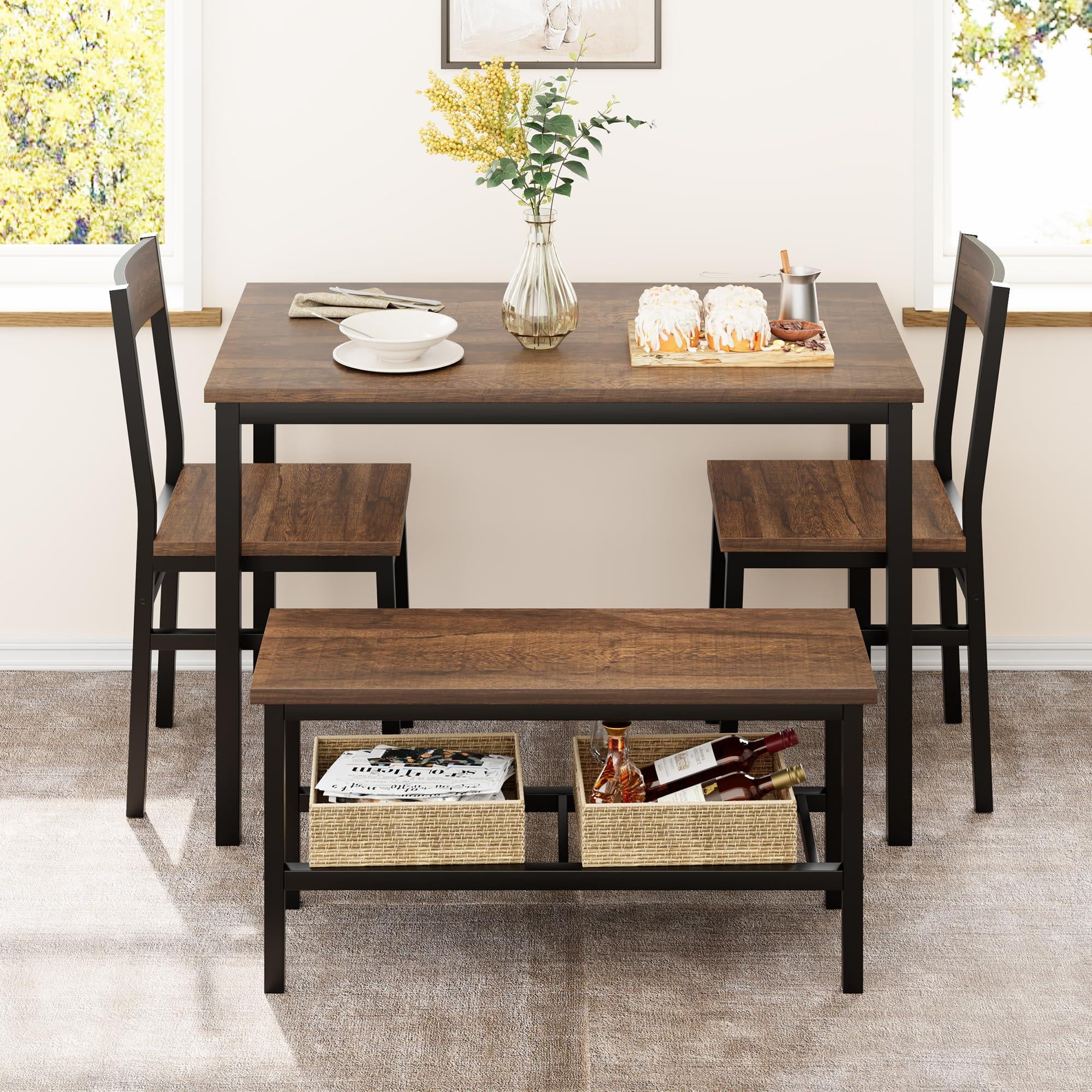 Dining Table Set for 4,Kitchen Table with 2 Chairs and a Bench,4-Person ...
