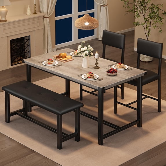Dining Table Set for 4, Kitchen Table with 2 Upholstered Chairs and ...