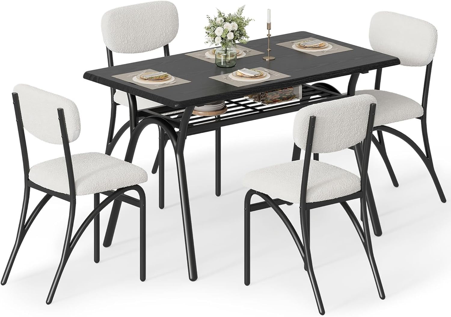 Dining Table Set for 4, Kitchen Table 5 Piece Set with 4 Lamb's Velvet ...