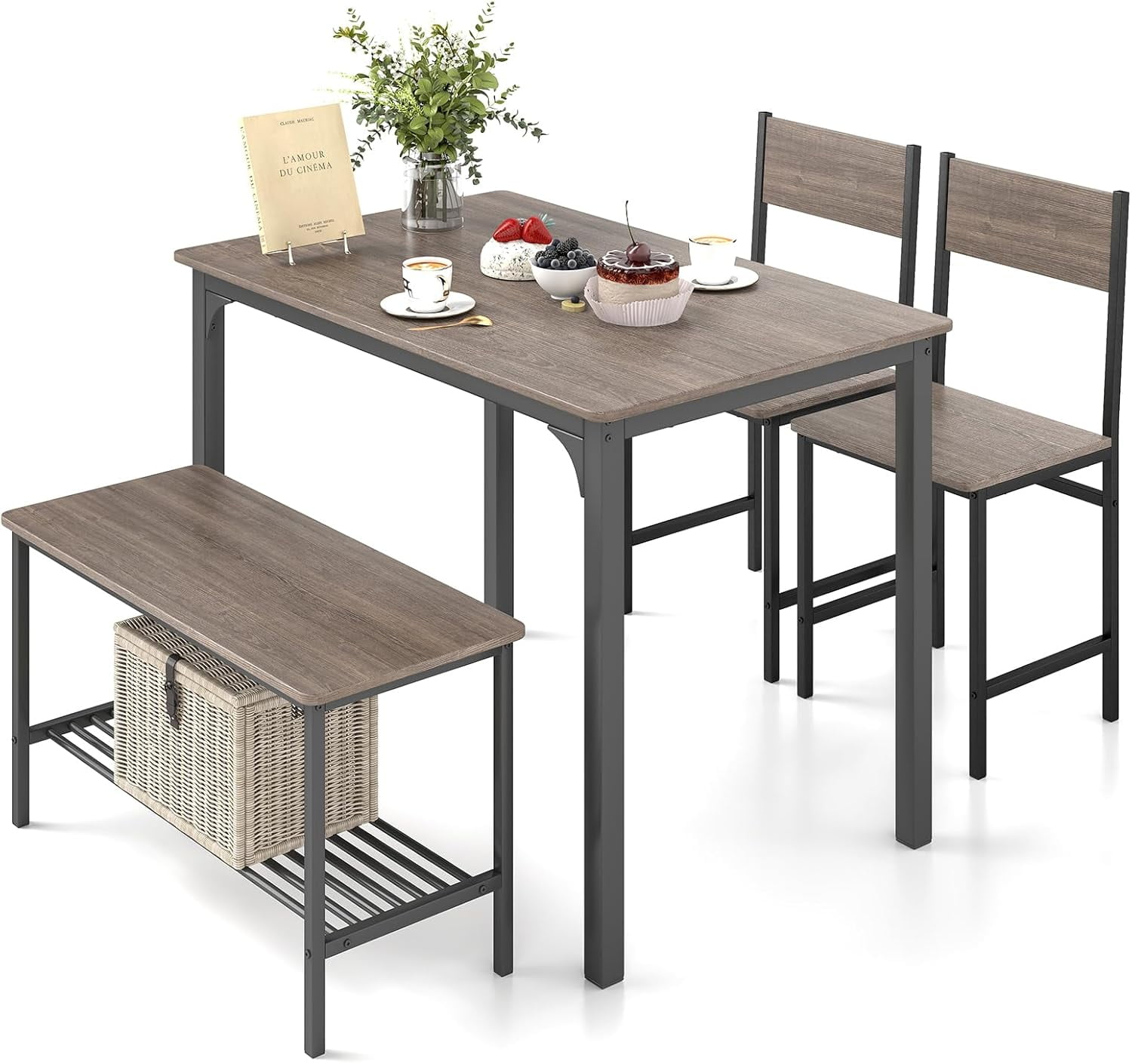 Dining Table Set for 4, Kitchen Table with Bench & 2 Chairs, Dinner ...