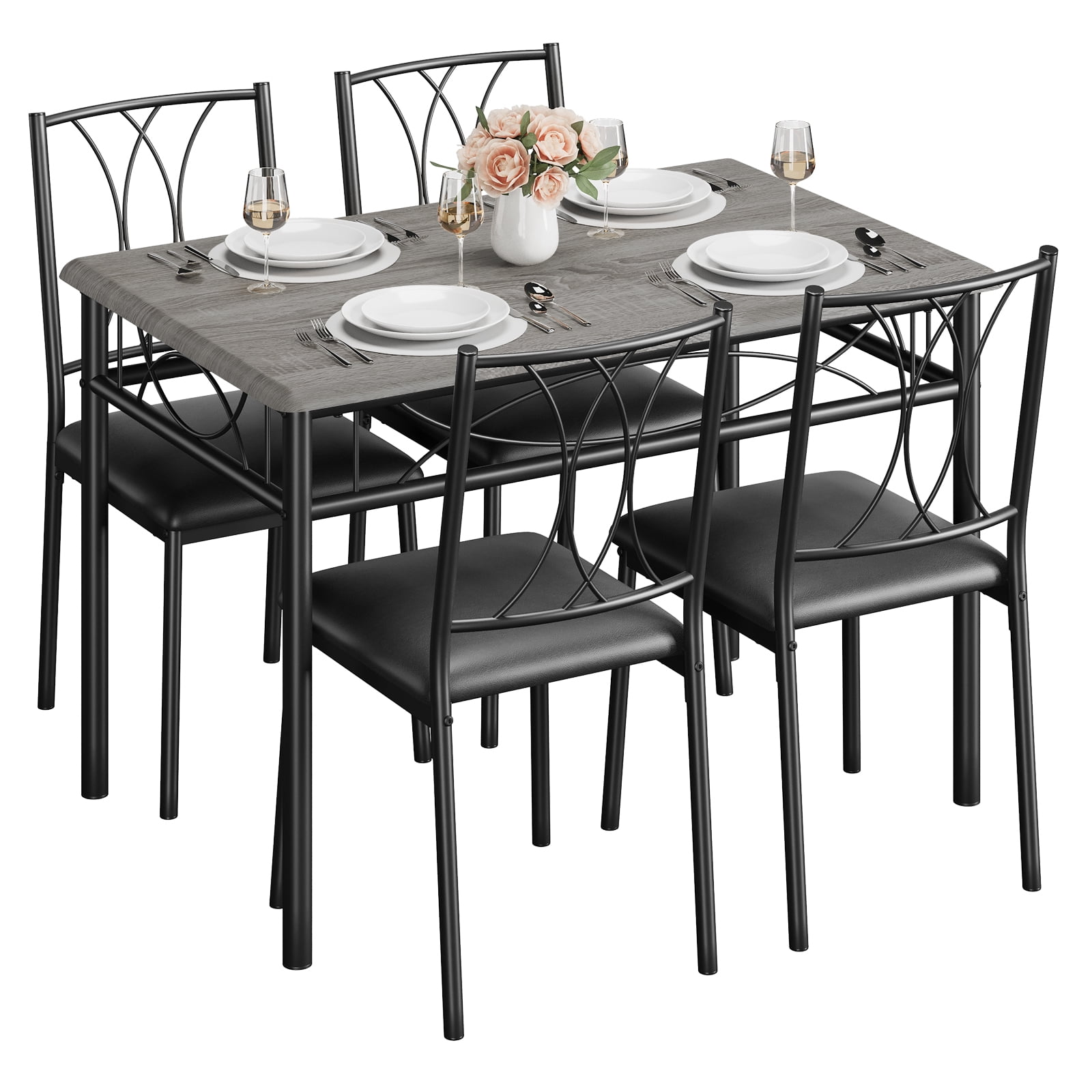 Dining Table Set for 4, Kitchen Table and Chairs for 4, Rectangular ...