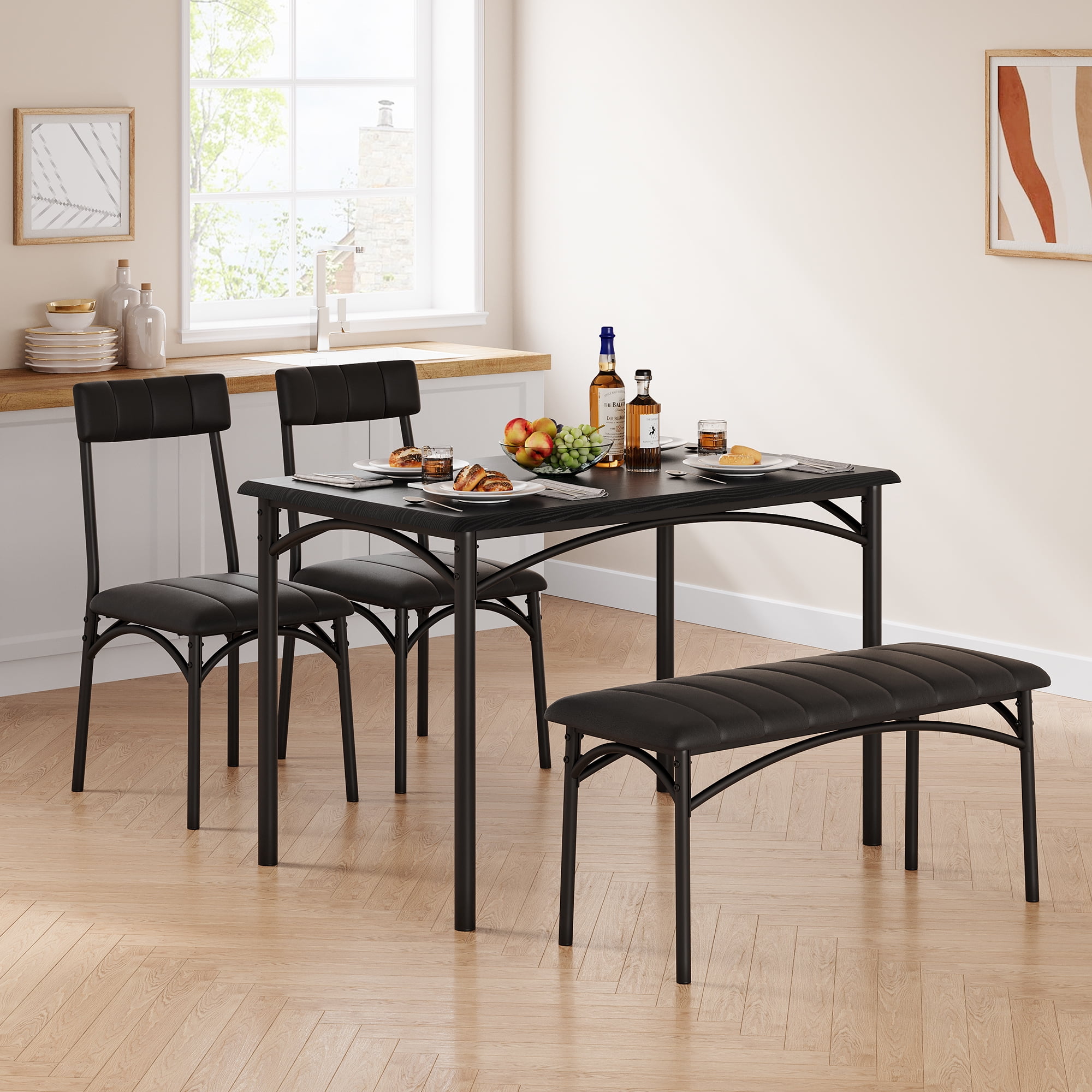Dining Table Set for 4, Kitchen Table and Chairs for 4, Rectangular ...