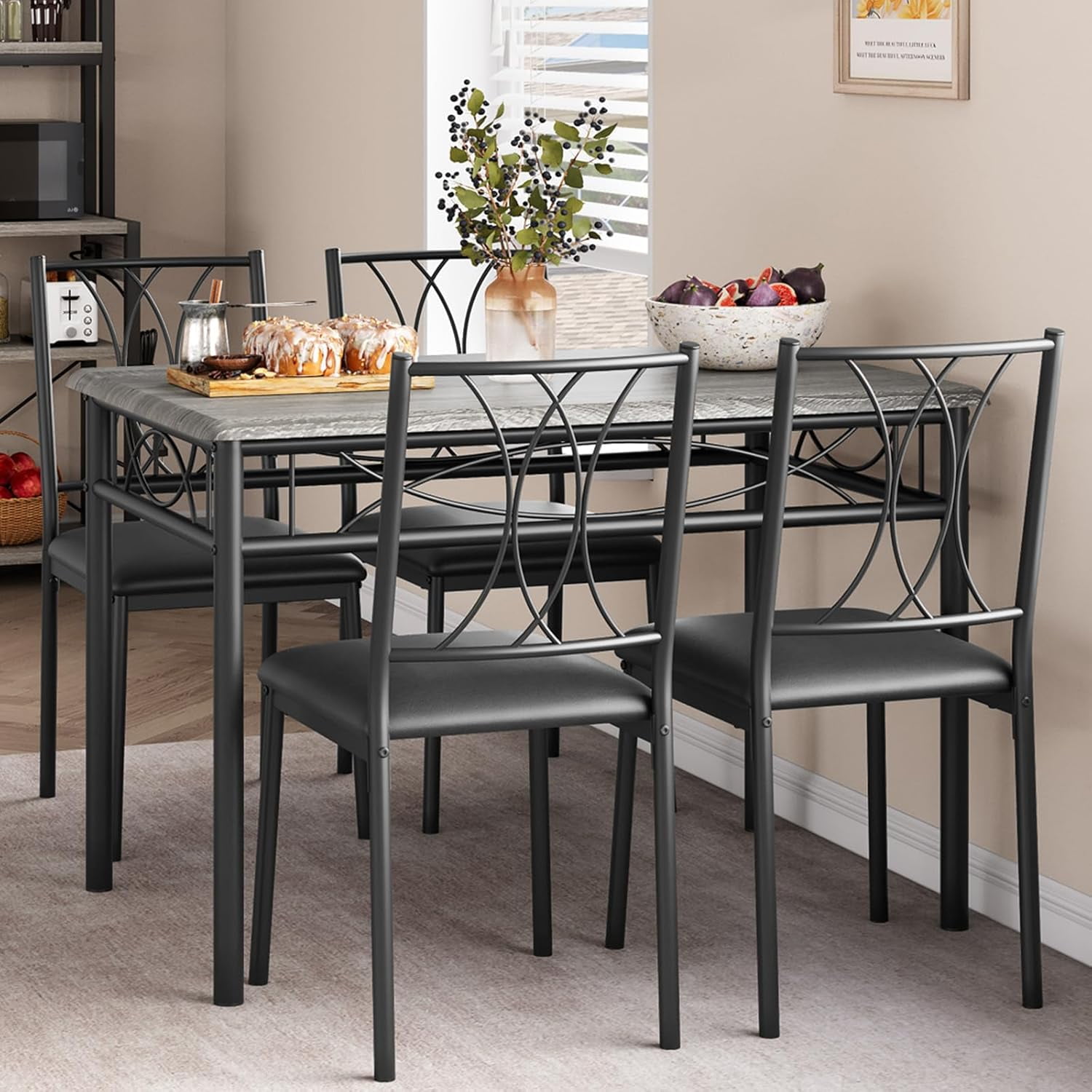 Dining Table Set for 4, Kitchen Table and Chairs Set for 4, Rectangular ...