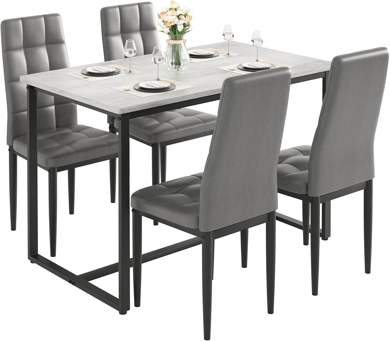Dining Table Set for 4, Kitchen Table Chairs Set, 47.24in PVC Faux ...