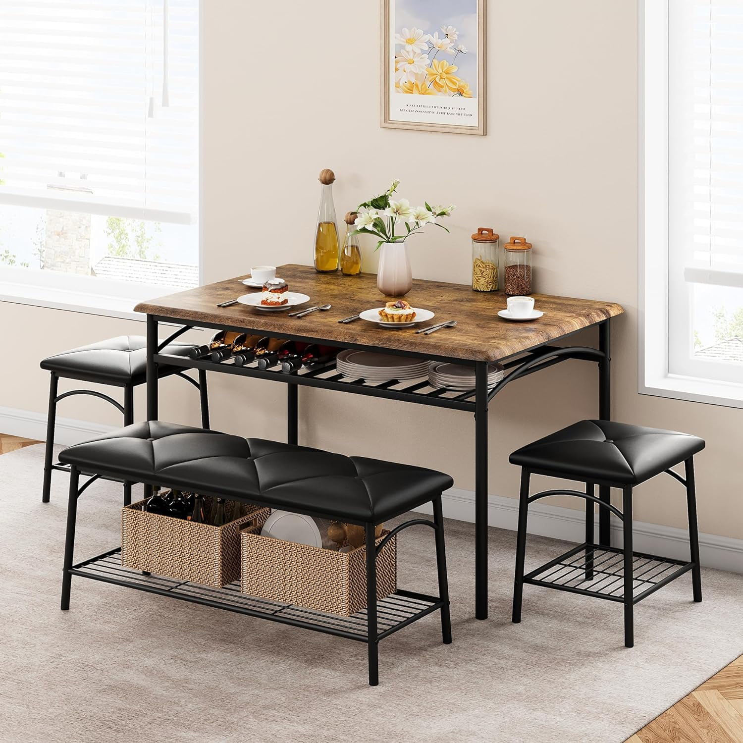 Dining Table Set for 4 - Kitchen Table Set of 4 with Upholstered Bench ...