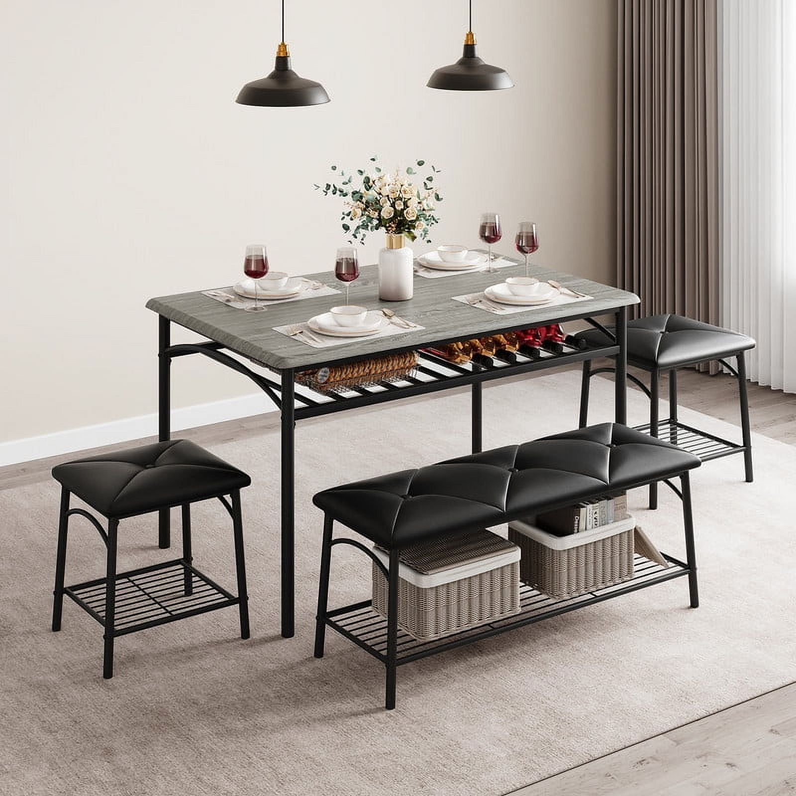 Dining Table Set for 4, Kitchen Table Set of 4 with Upholstered Dining ...