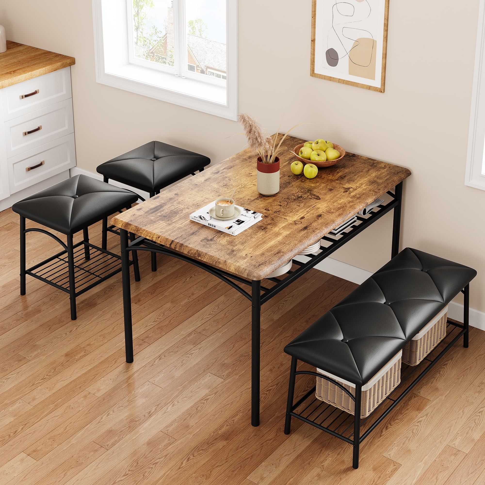 Dining Table Set for 4, Kitchen Table Set of 4 with Upholstered Dining ...