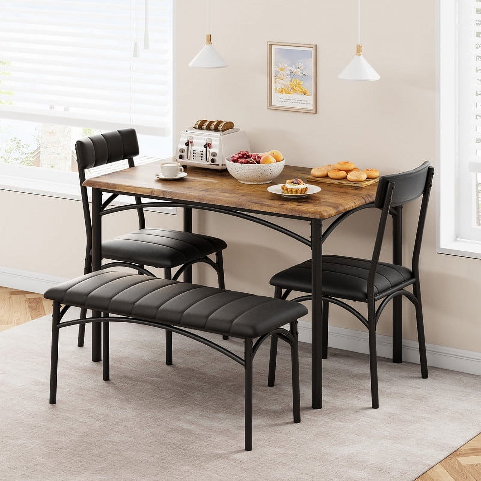 Dining Table Set for 4, Kitchen Table with Upholstered Chairs and Bench ...