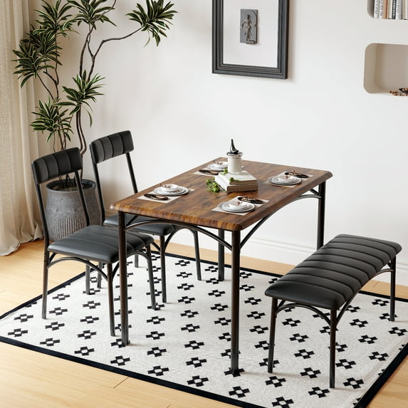 Dining Table Set for 4, Kitchen Table with Upholstered Chairs and Bench ...