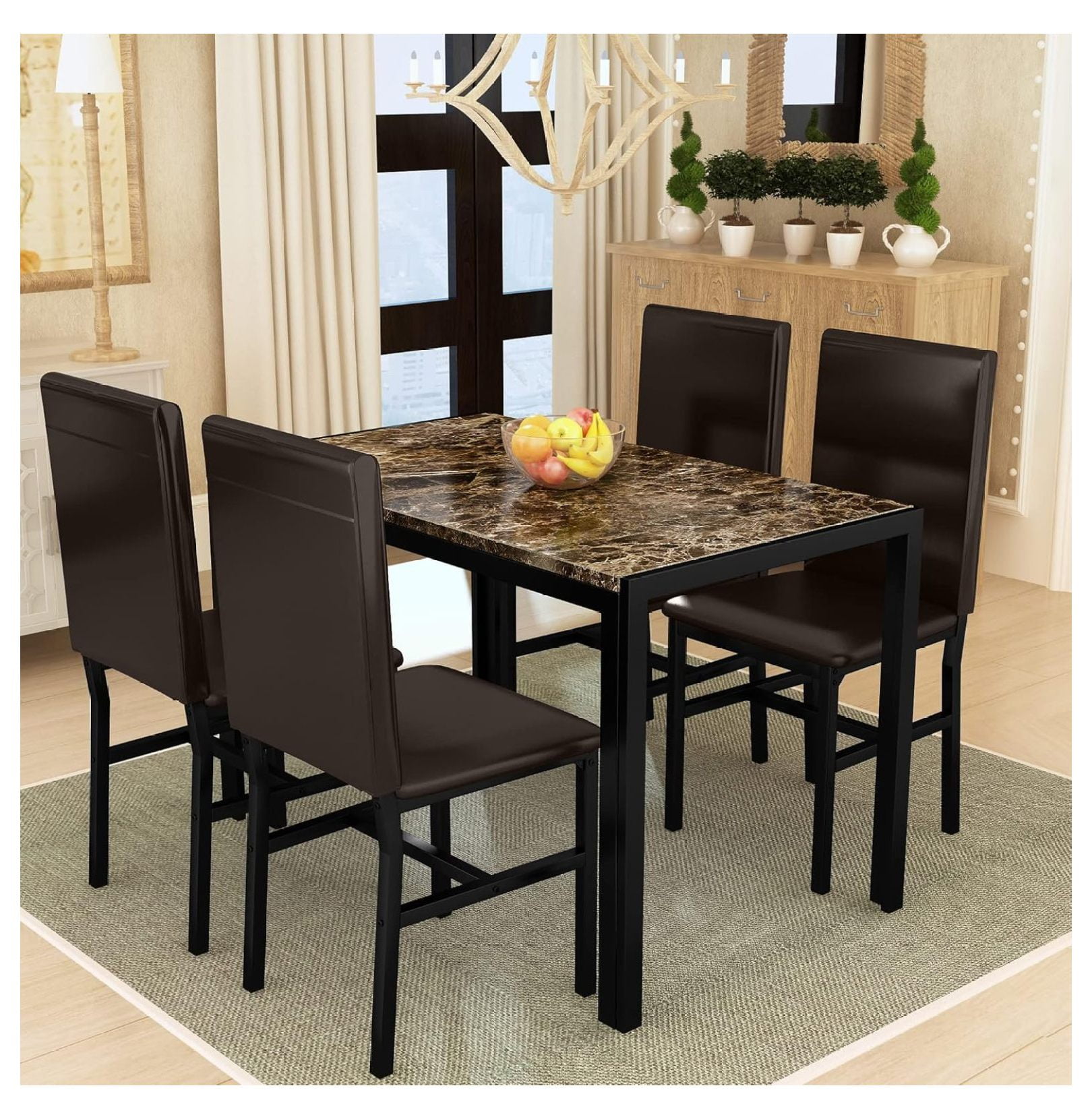 Dining Table Set for 4 Modern Dinner Table Set for 4 Faux Marble ...