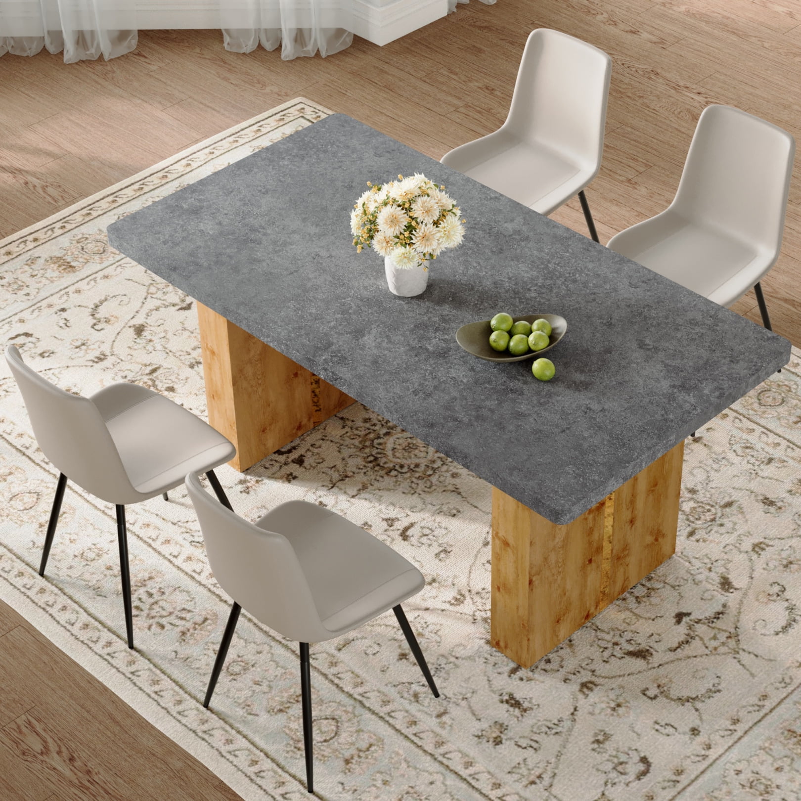 Dining Table Set for 4, Modern Kitchen Dining Table and 4 Leather ...