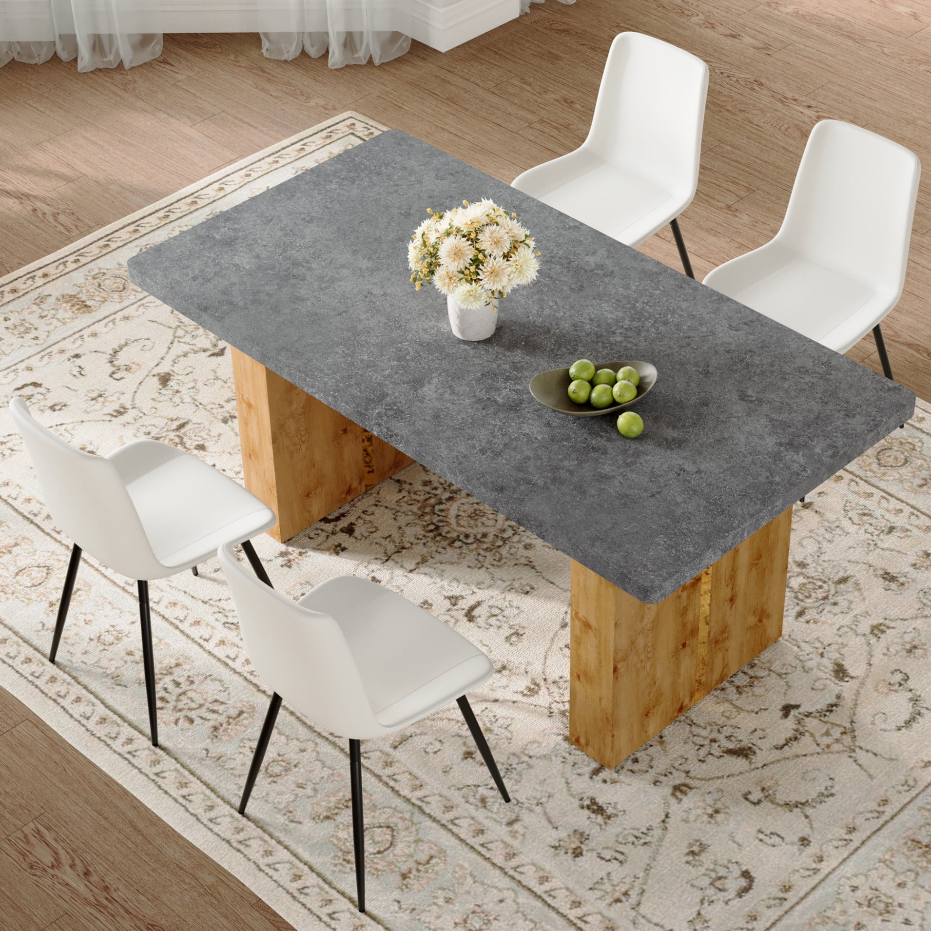 Dining Table Set for 4, Modern Kitchen Dining Table and 4 Leather ...