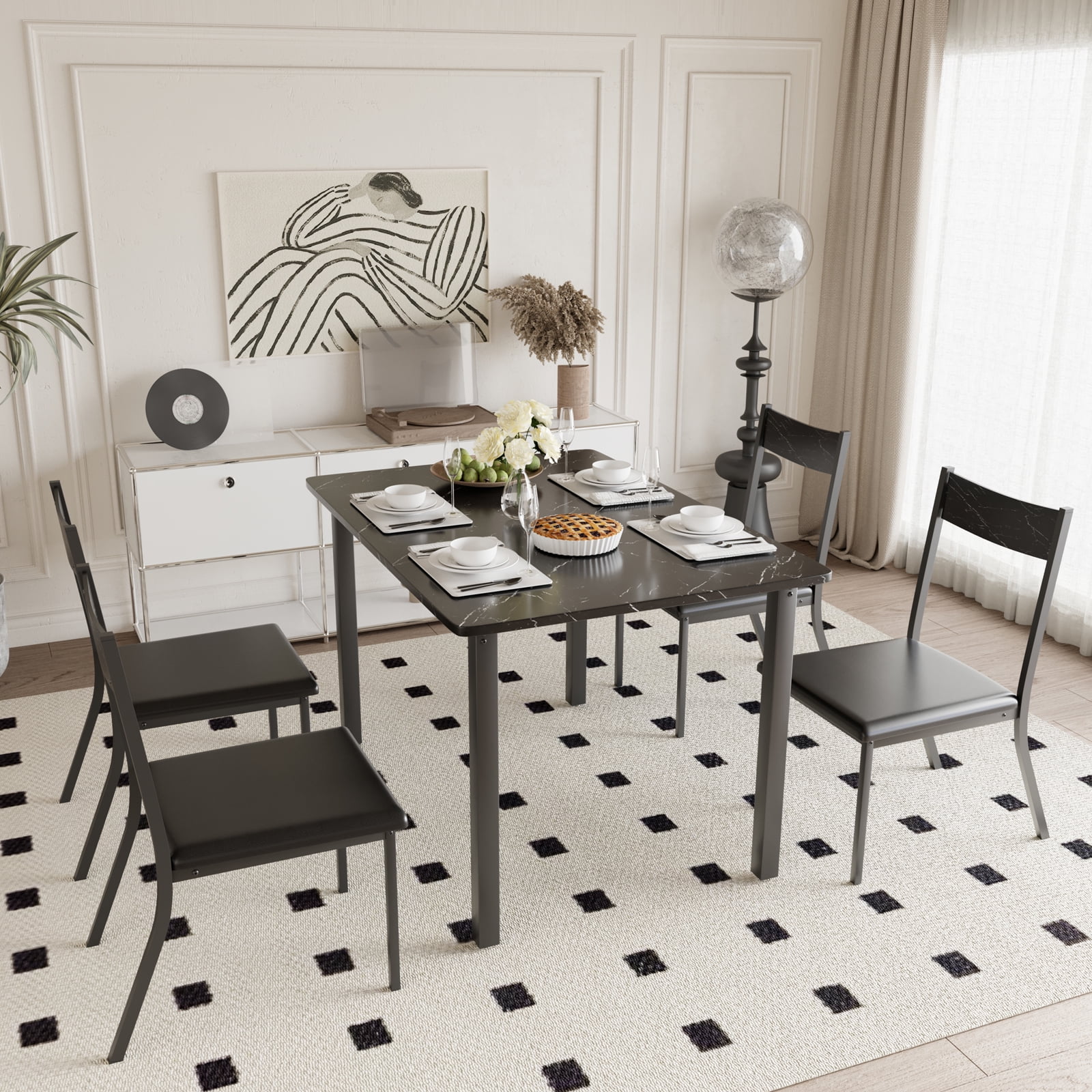 Dining Table Set for 4, Modern Kitchen Table and Chairs Set of 4, Space ...