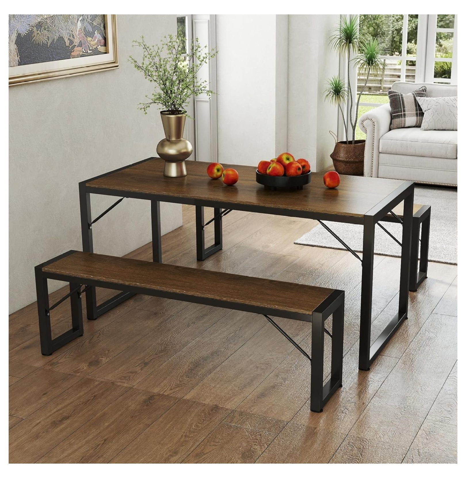 Dining Table Set for 4, Modern Kitchen Table Set with 2 Benches, 45.5in ...