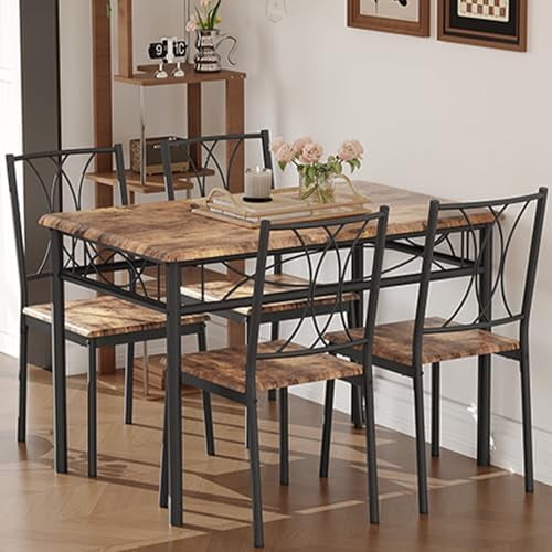 Dining Table Set for 4, Rectangle Compact Dining Table and Chairs Set ...