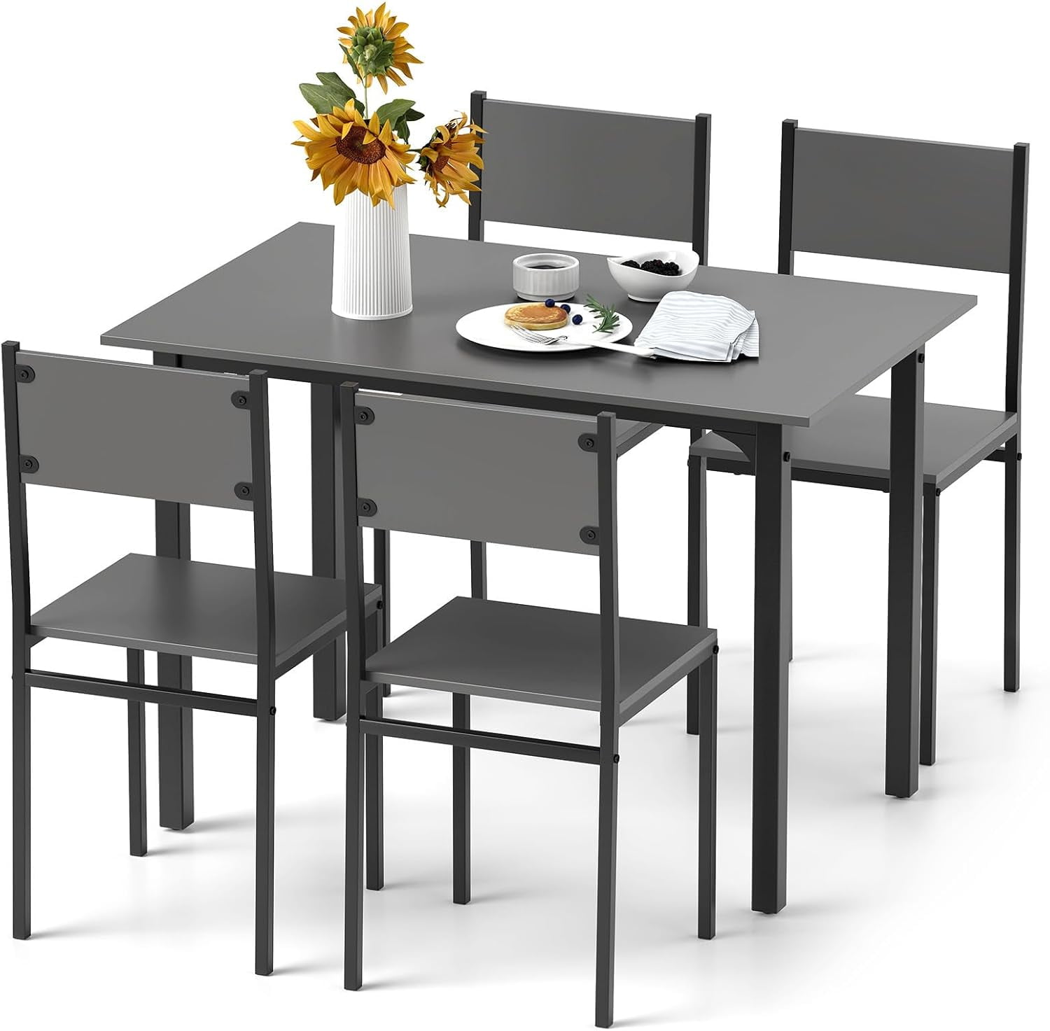 Dining Table Set for 4, Rectangular Kitchen Table and Chairs with Metal ...