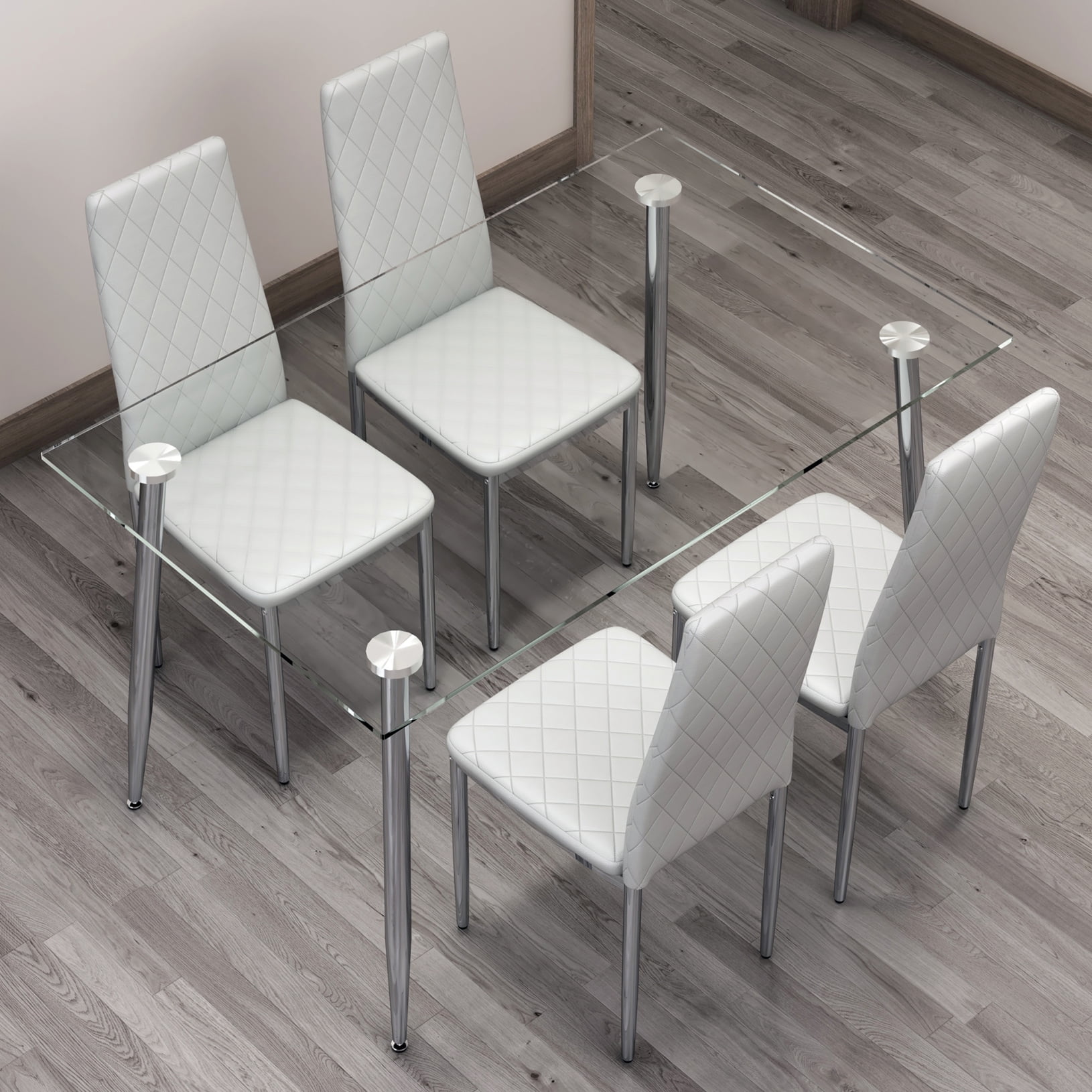Dining Table Set for 4, Rectangular Table with Tempered Glass Tabletop ...