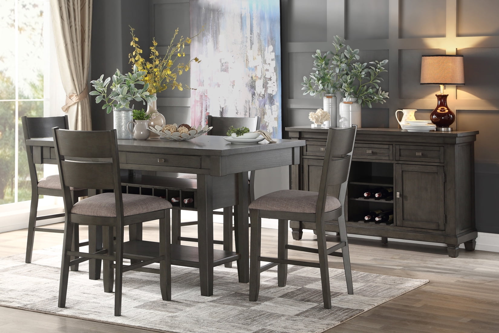 Dining Table Set for 4, Rustic Gray Finish Kitchen Table with 4x ...