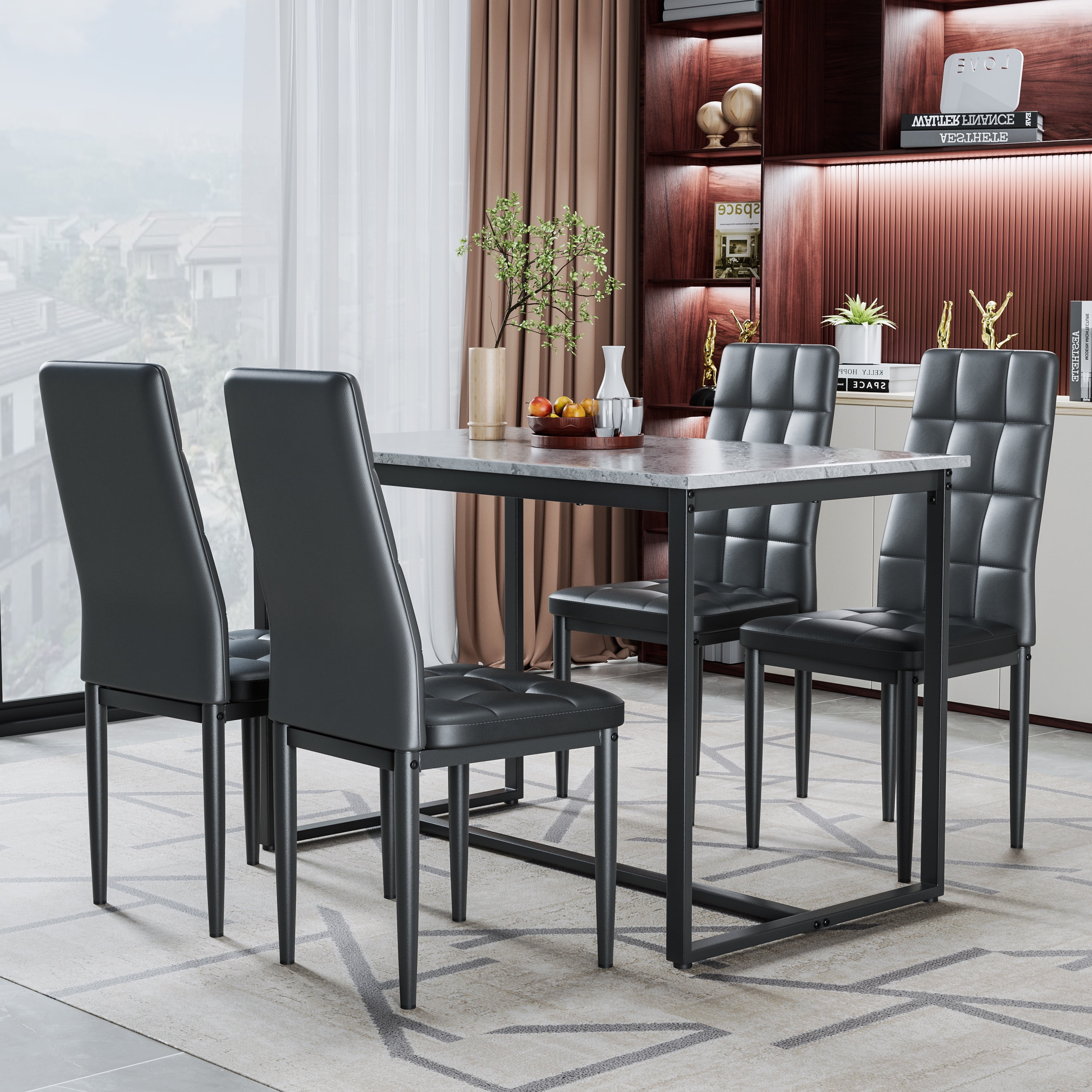 New Dining Table Set for 4, Seizeen 5 Piece Marble Kitchen Table ...
