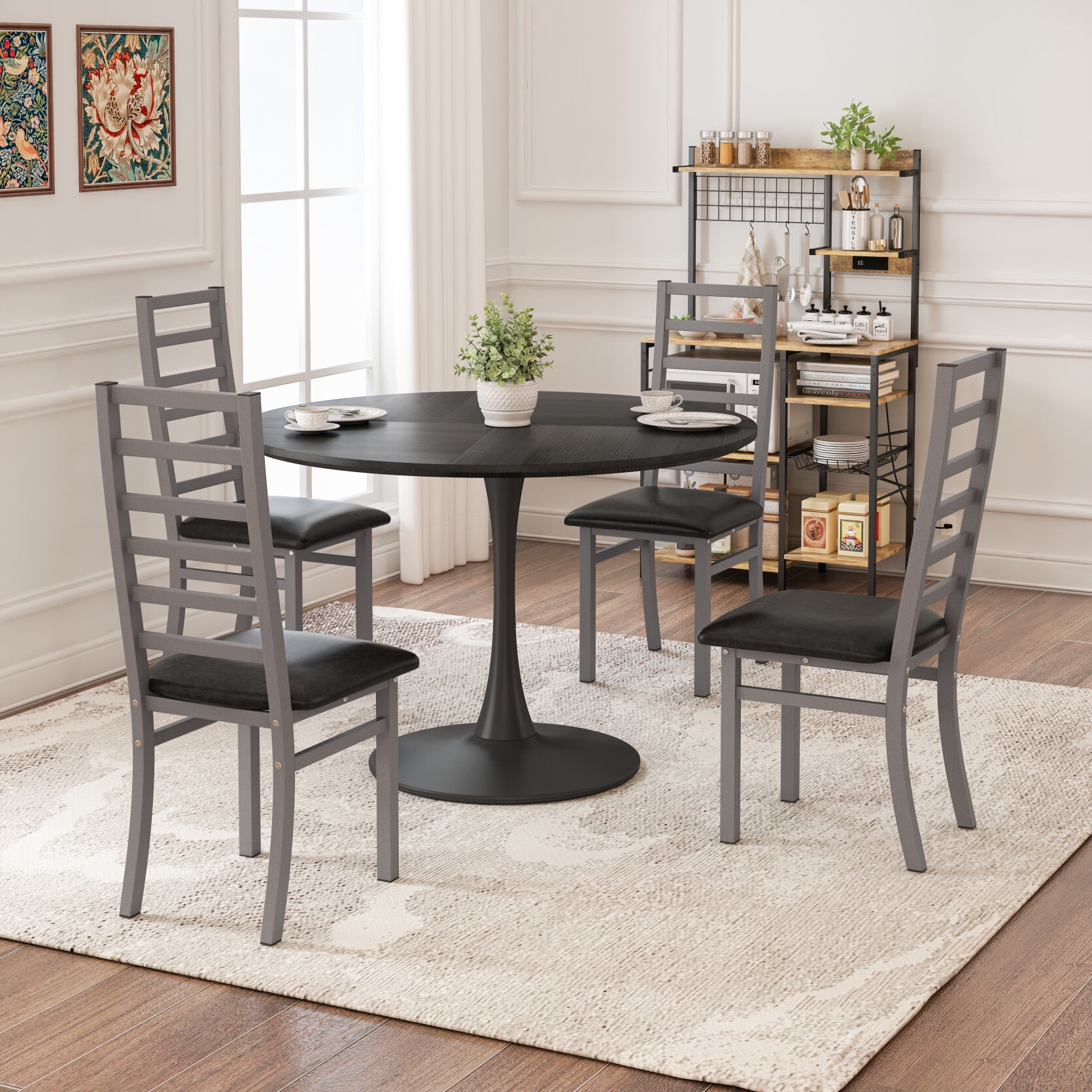 Dining Table Set for 4, Small Kitchen Table Chairs Set of 4, Round 47 ...