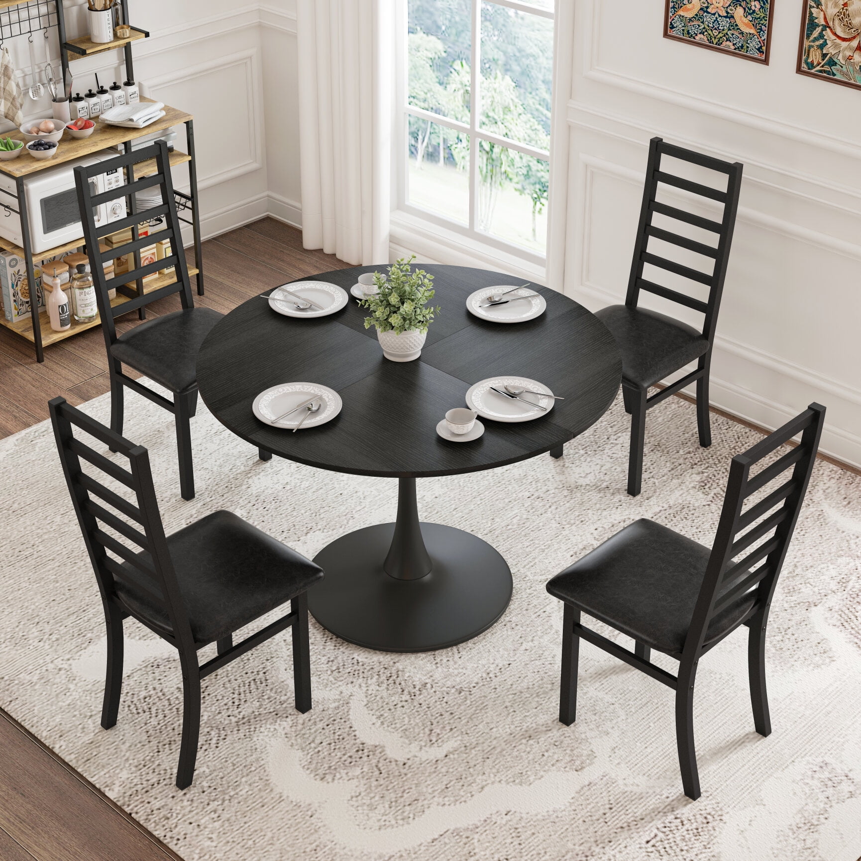 Dining Table Set for 4, Small Kitchen Table Chairs Set of 4, Round 47 ...