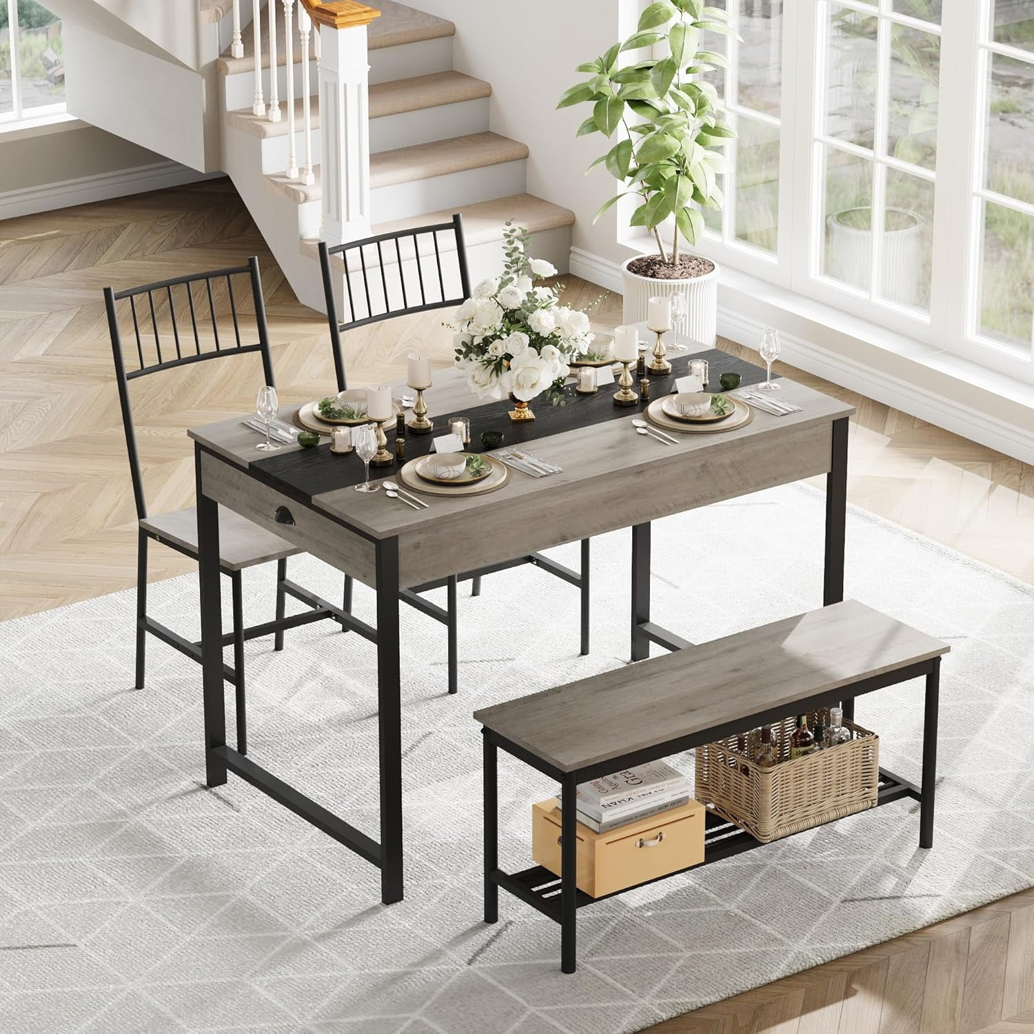 Dining Table Set for 4, Small Kitchen Table and 2 Chairs for 4 with ...