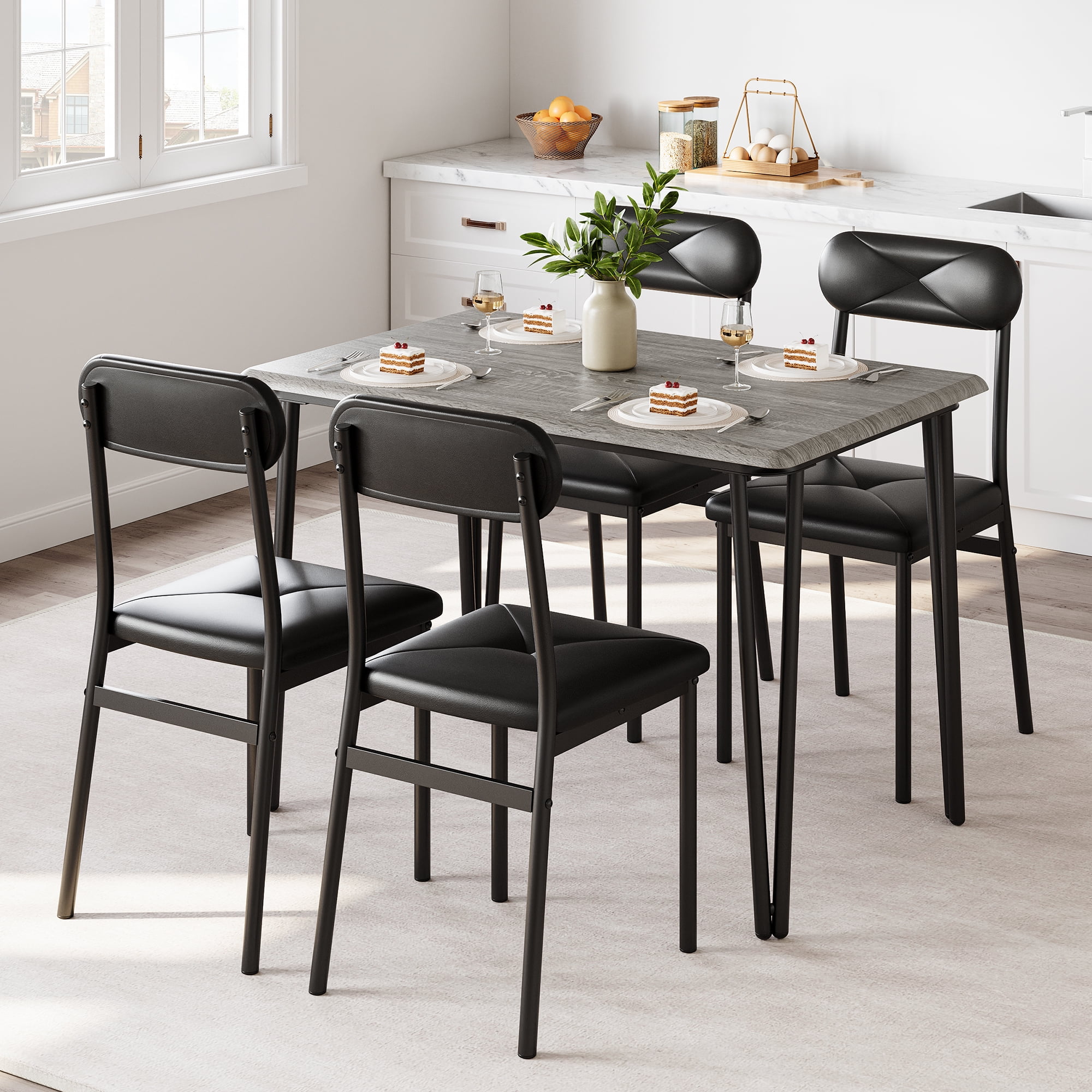 Dining Table Set for 4, Small Square Kitchen Table and 4 Upholstered ...