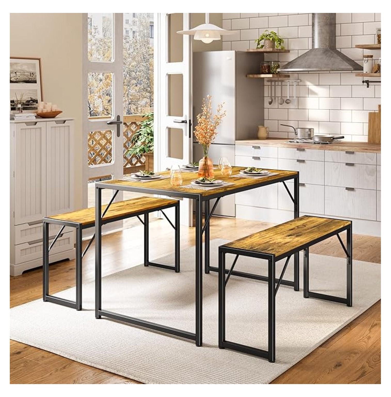 Dining Table Set for 4, Space Saving Kitchen Table with Benches ...