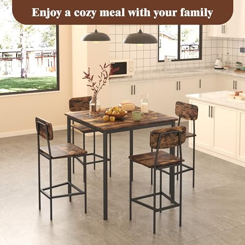 Dining Table Set for 4, Space Saving Small Kitchen Set with Counter ...