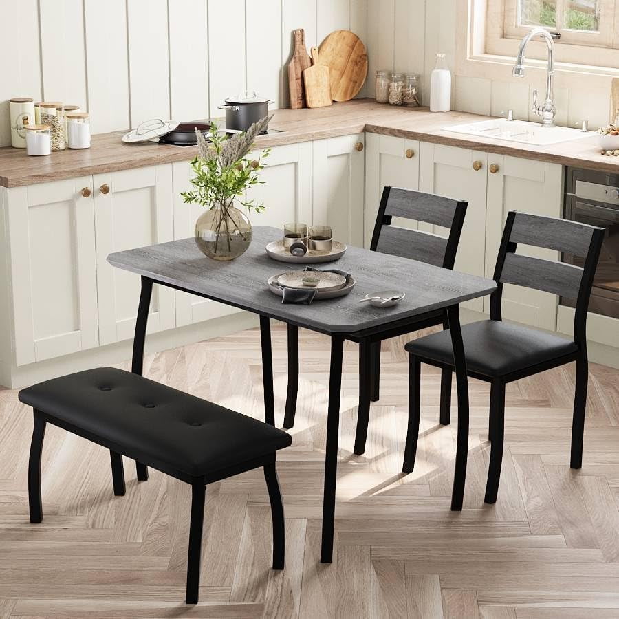 Dining Table Set for 4,Sturdy Wooden Kitchen Table with Chamfer Design ...