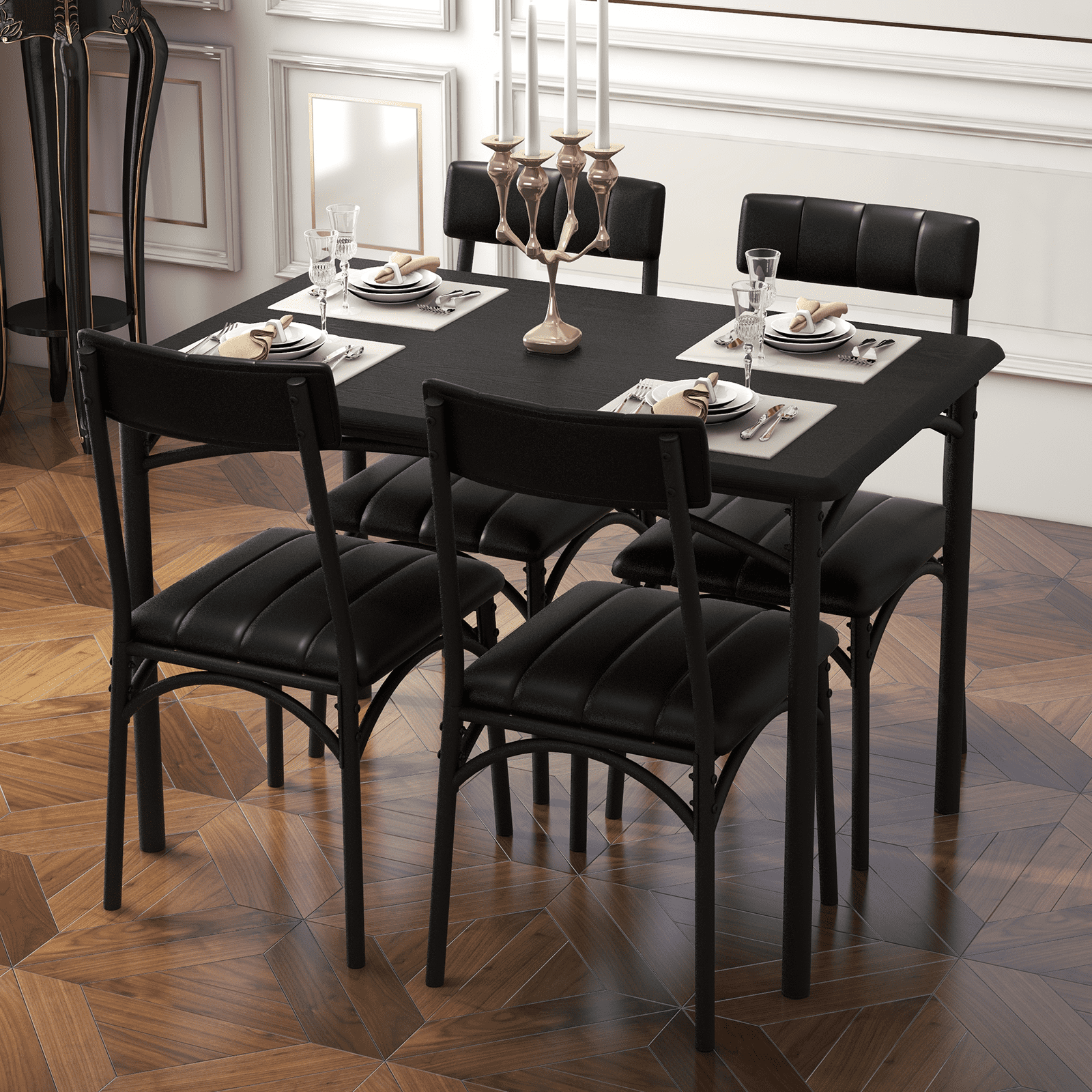 Dining Table Set with 4 Upholstered Chairs, 5 Piece Dining Table Set ...