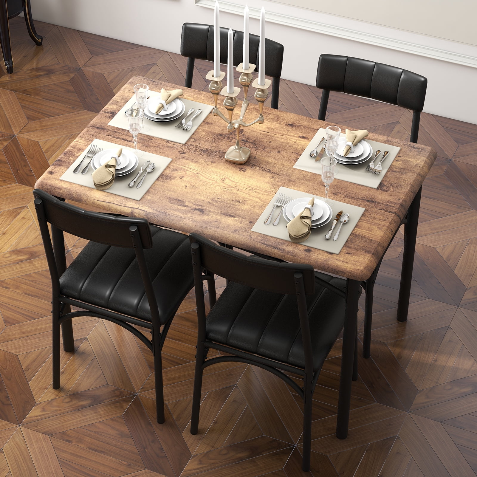 Dining Table Set with 4 Upholstered Chairs, 5 Piece Dining Table Set ...