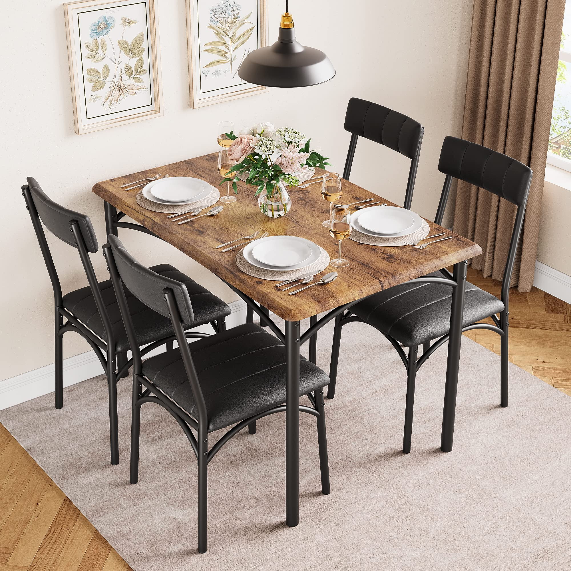 Dining Table Set for 4 with Upholstered Chairs, Kitchen Table and ...