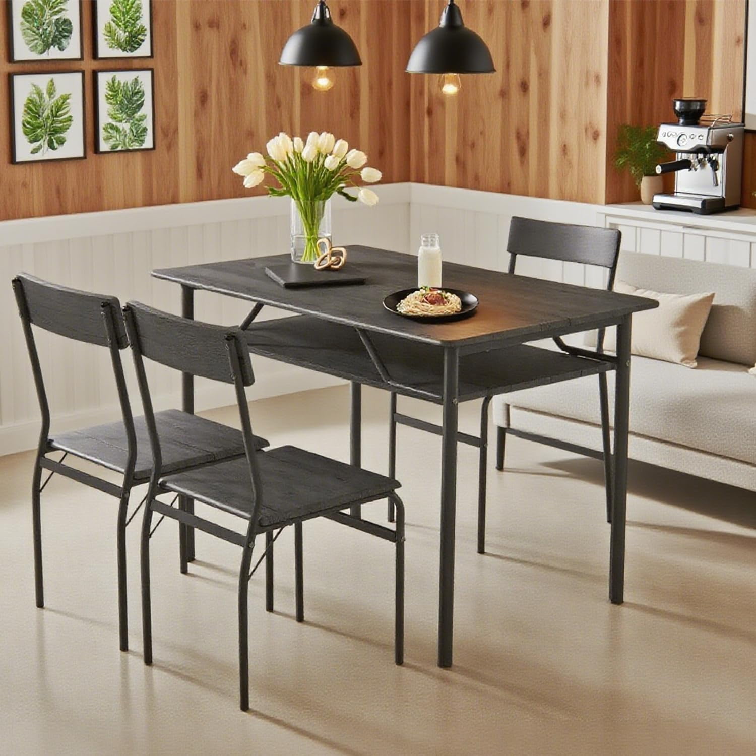 Dining Table Set for 4, Wood Kitchen Table and Chairs with Storage ...