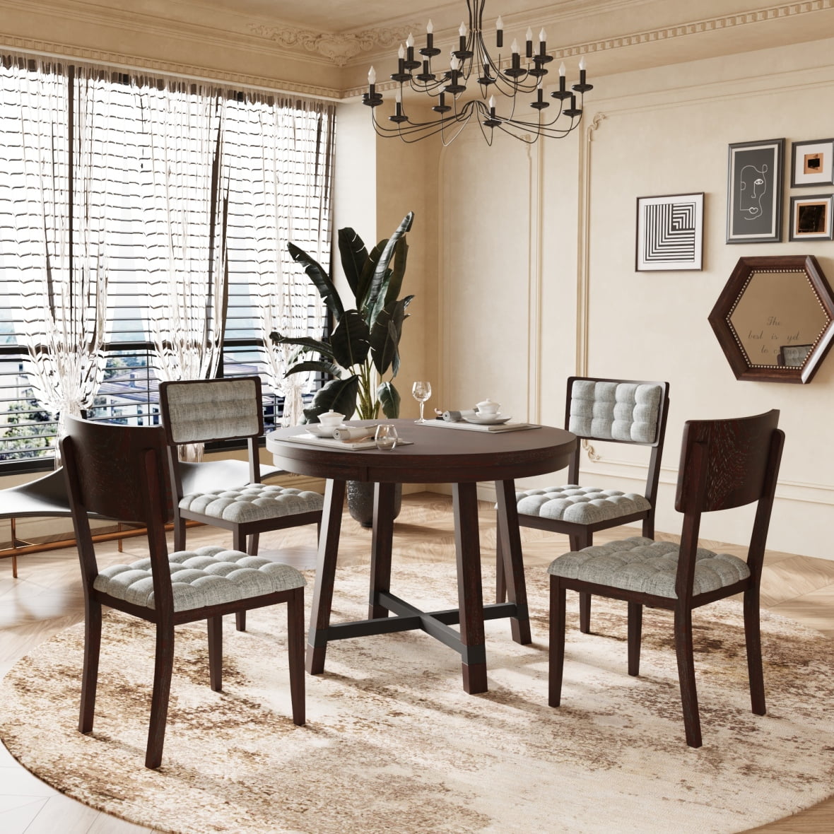 Dining Table Set, 42inch Round Dining Table Set with Cross Legs and ...
