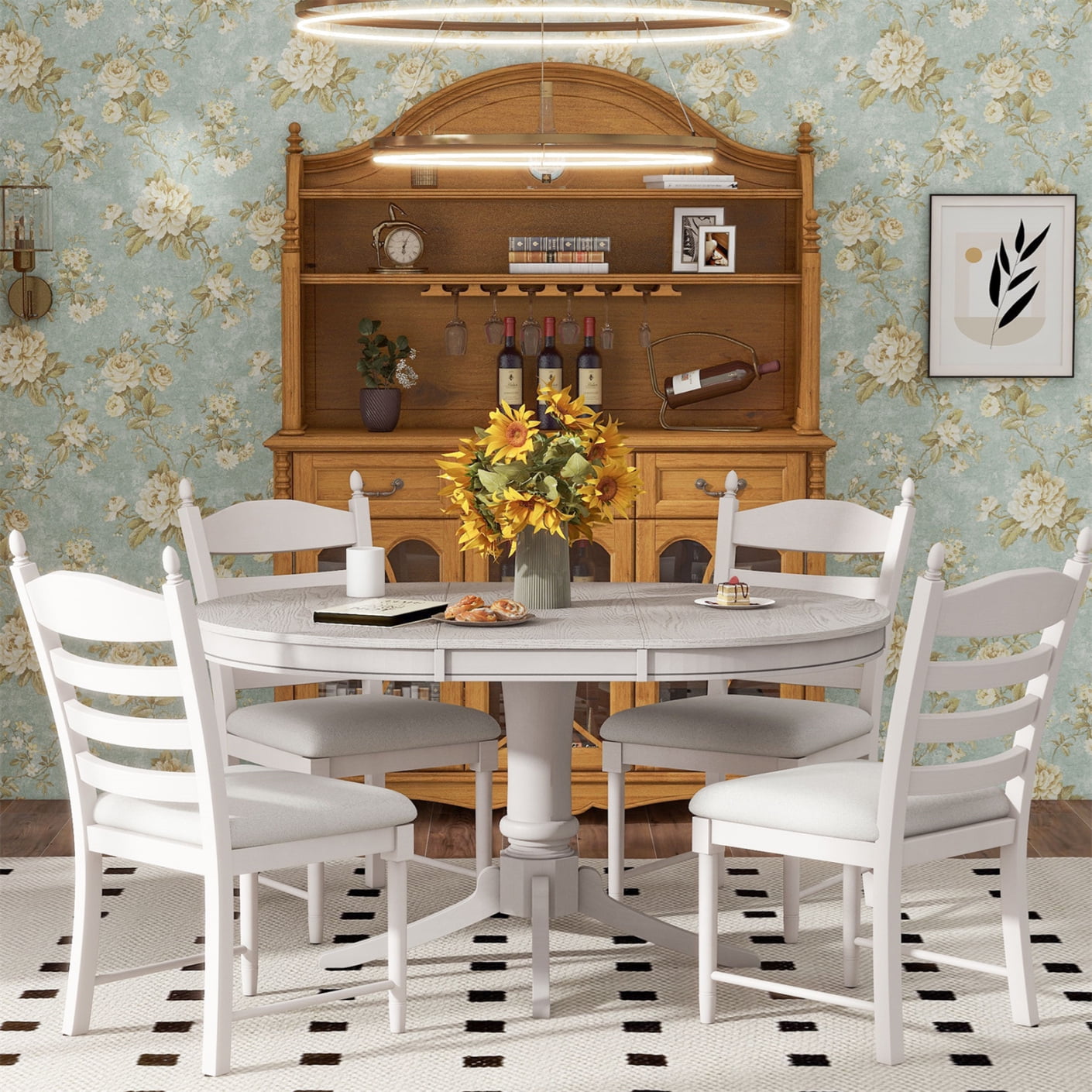 Dining Table Set for 5, Dining Set with Extendable Table and 4 ...