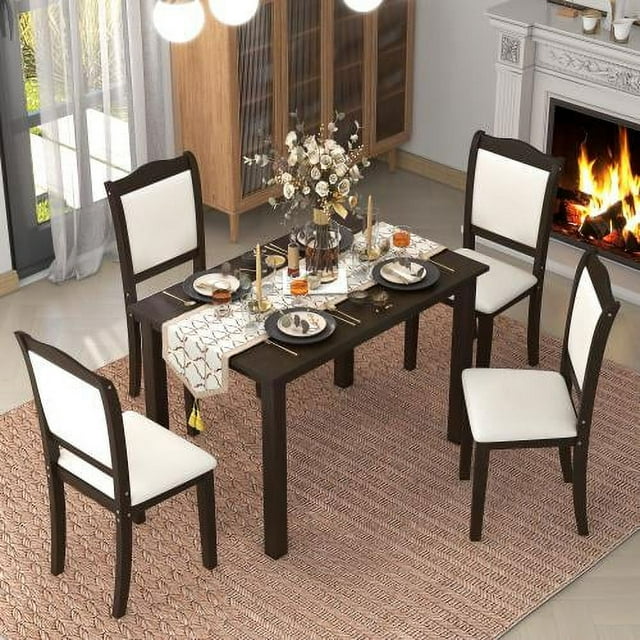 Dining Table Set, 5-Piece Wood Dining Table Set Simple Style Kitchen ...