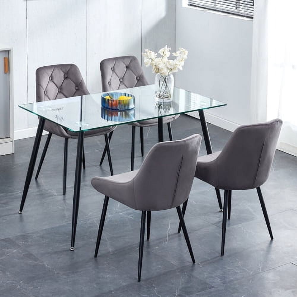 Dining Table Set 5 Pieces, Kitchen Table Set for 4 - Rectangle Glass ...