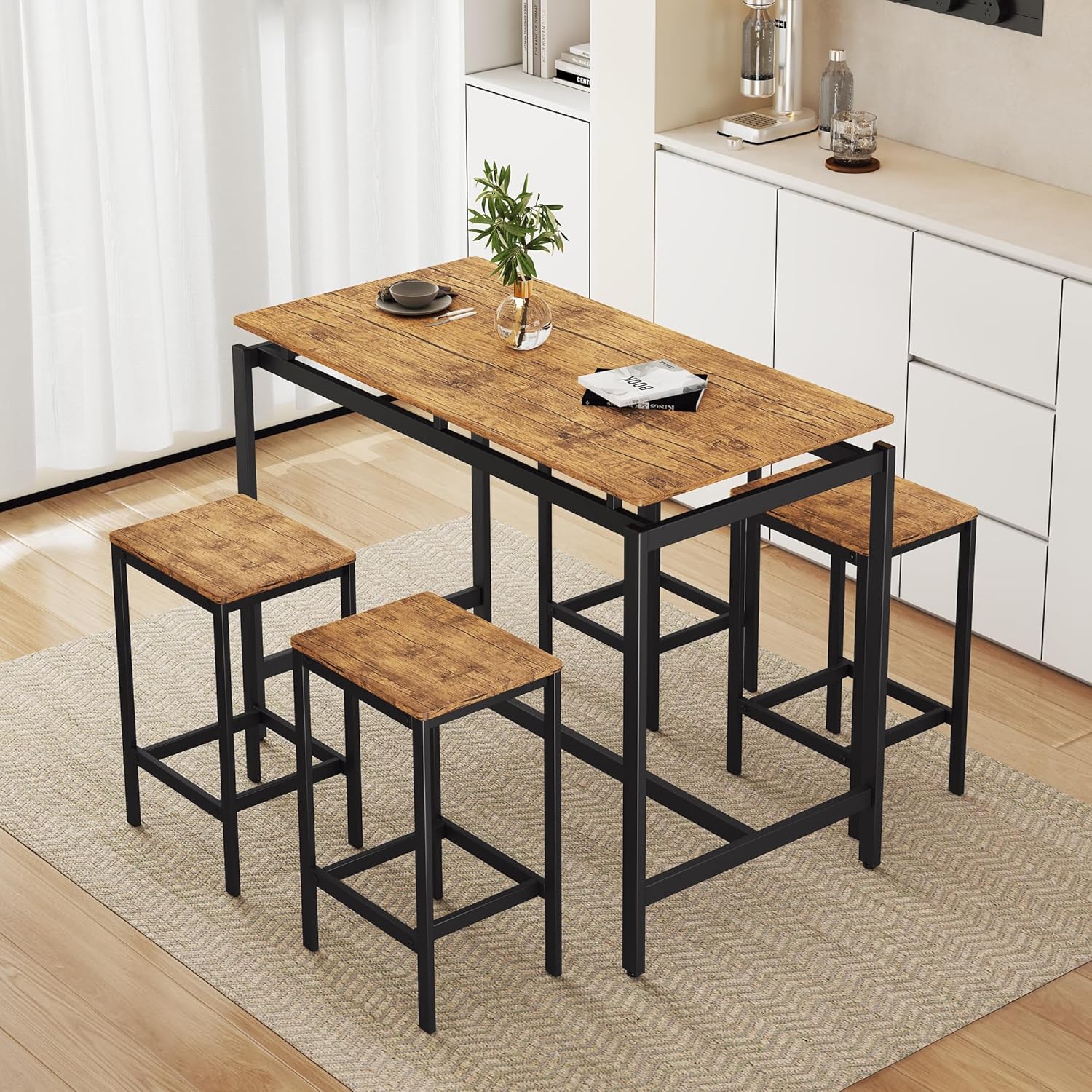 Dining Table Set, 5 Pieces Modern Counter Height Pub Table Set with 4 ...