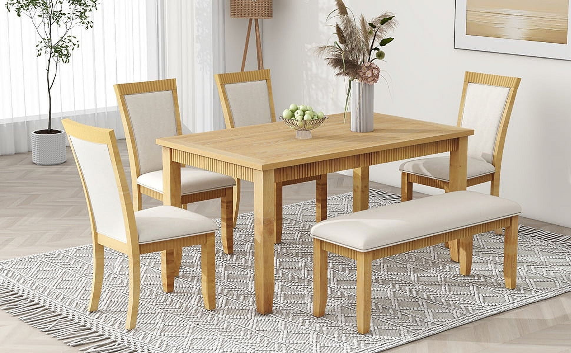 Farmhouse Style 6-Piece Dining Set with Bench, Rustic Solid Wood Table ...