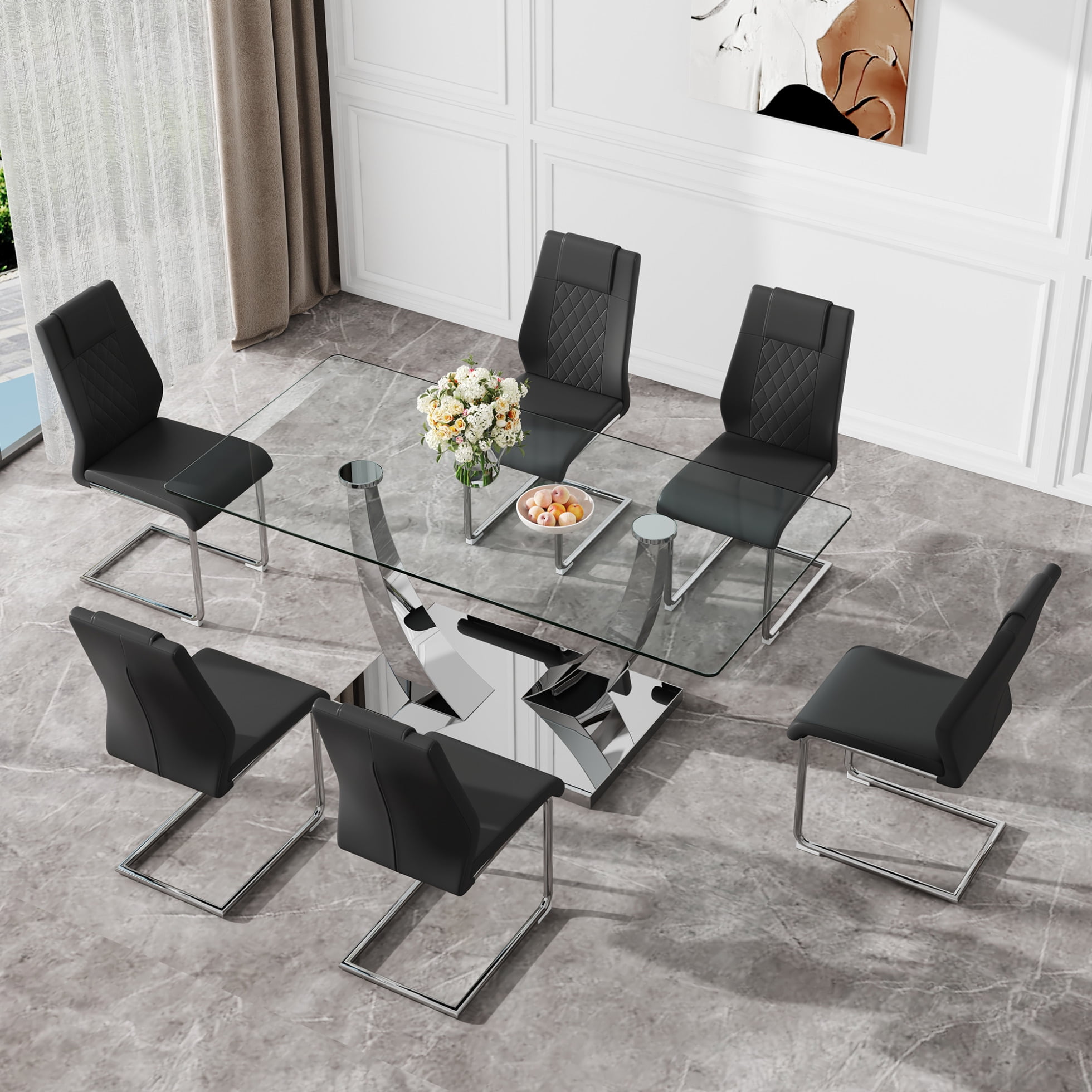 Dining Table Set for 6, Contemporary Rectangular Dining Table with ...