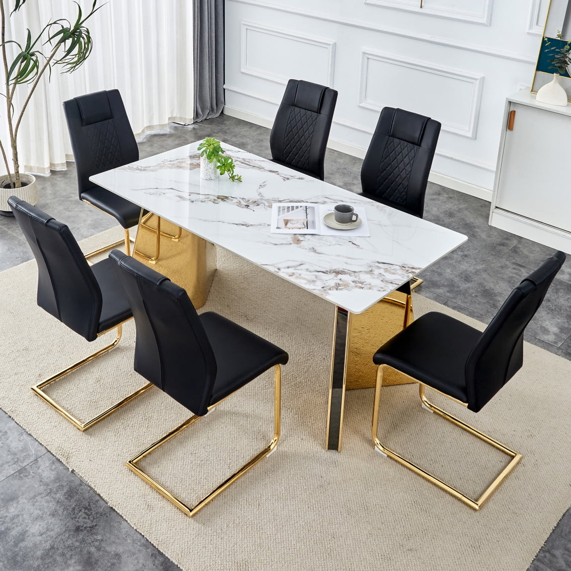 Dining Table Set for 6, Luxurious Cold Jade Patterned Sintered Stone ...