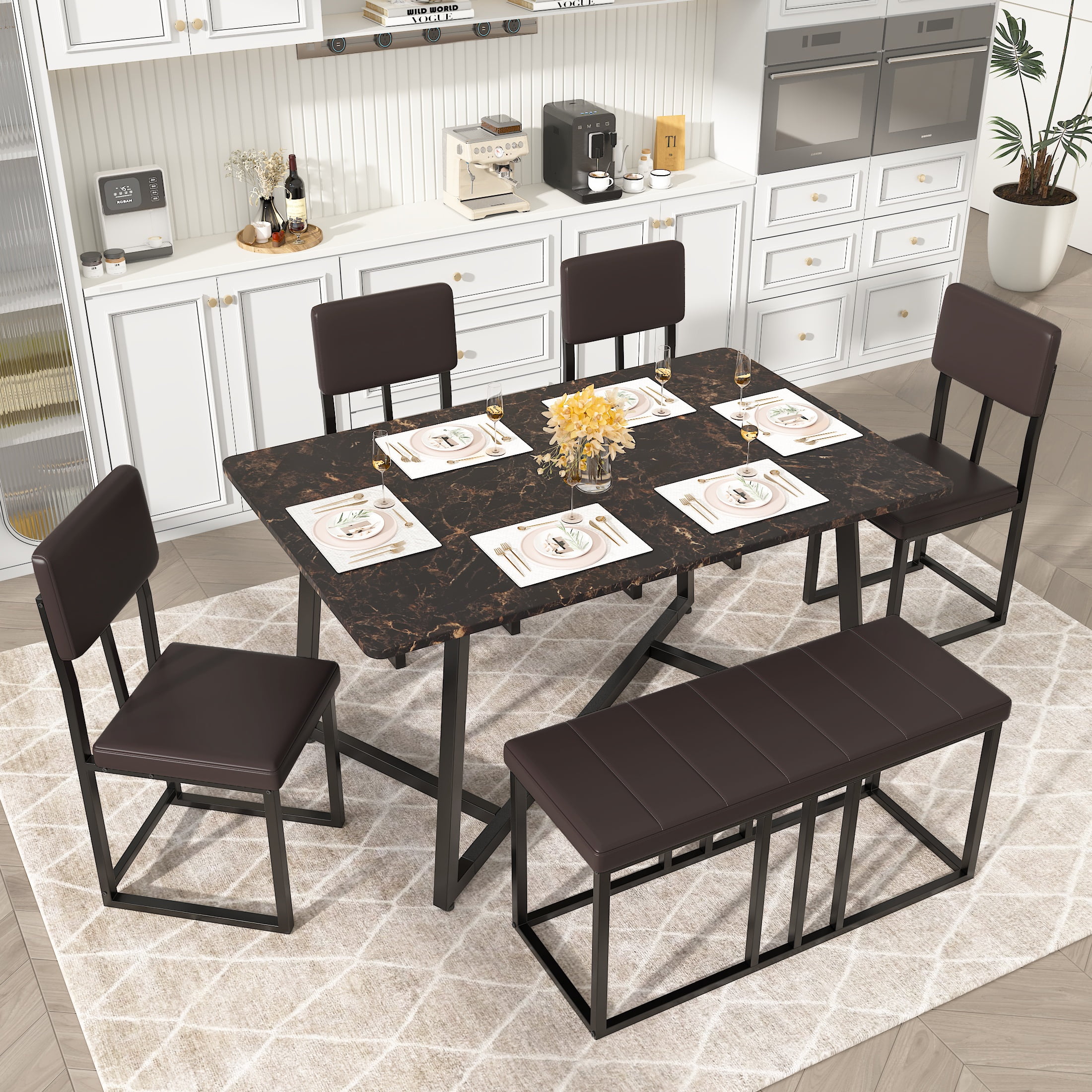 6 Piece Dining Room Table Set, Modern Dinning Table and Chairs 4to6Set ...