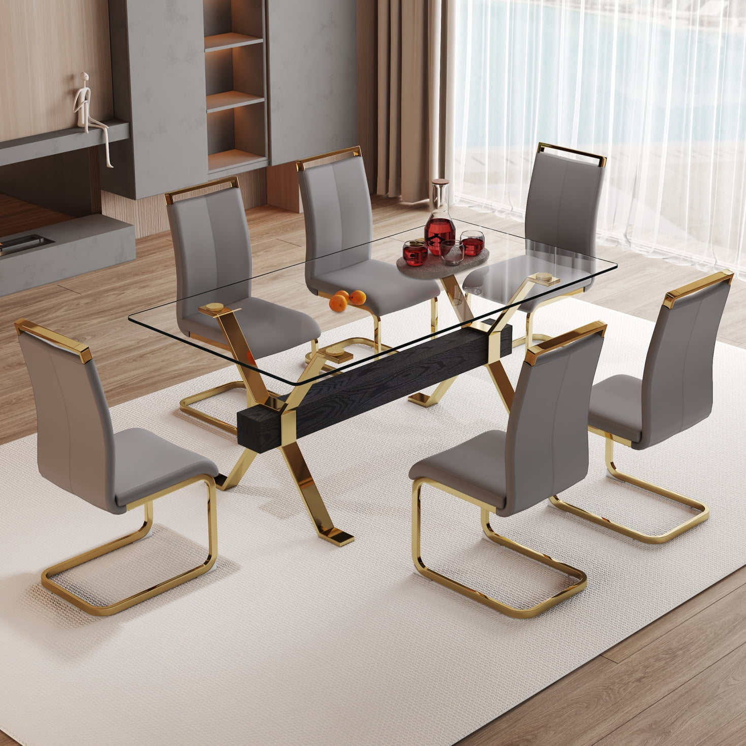 Dining Table Set for 6, Modern Kitchen Table Set with 71" Rectangle ...