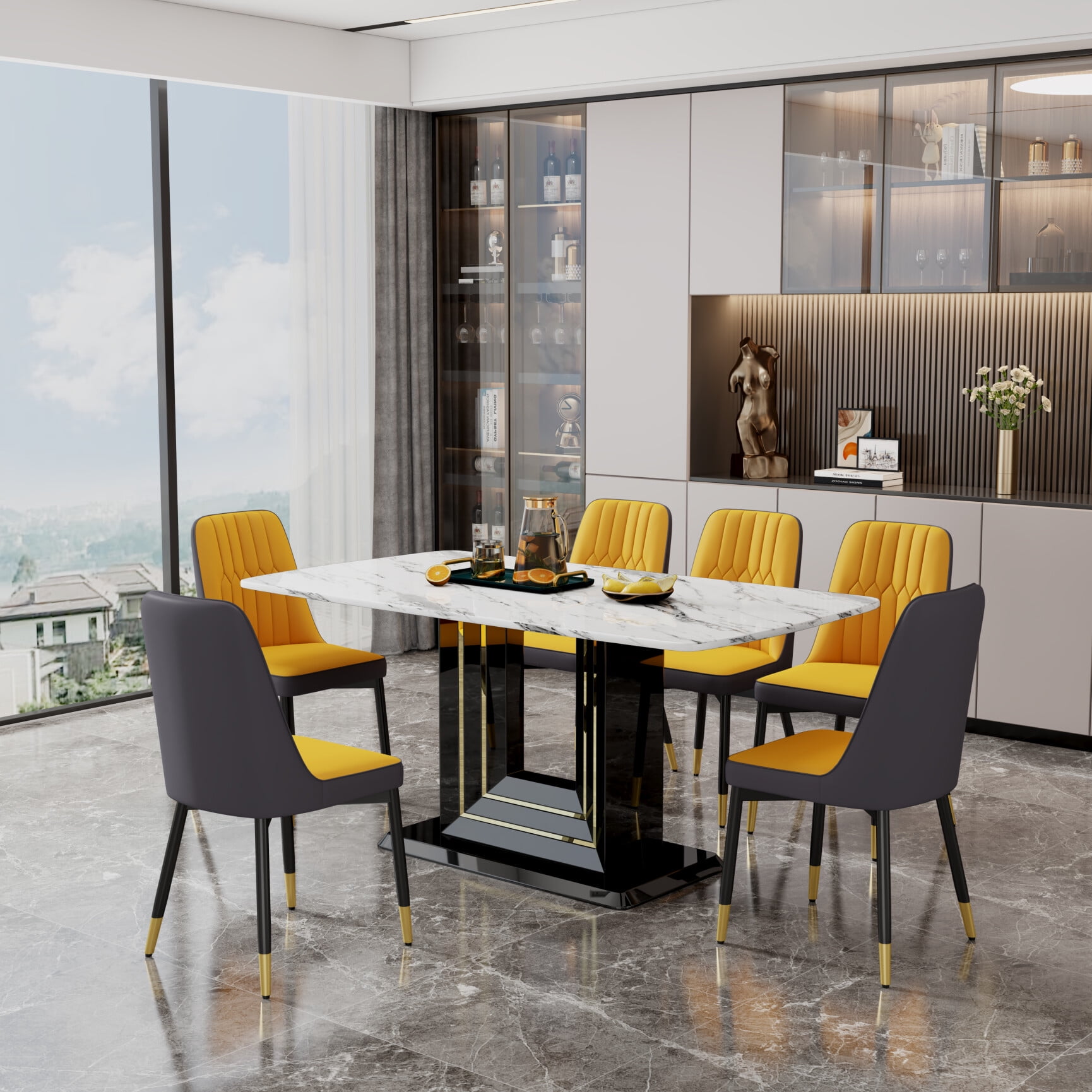 Dining Table Set for 6, Modern Dining Room Table Set with 63" Large ...